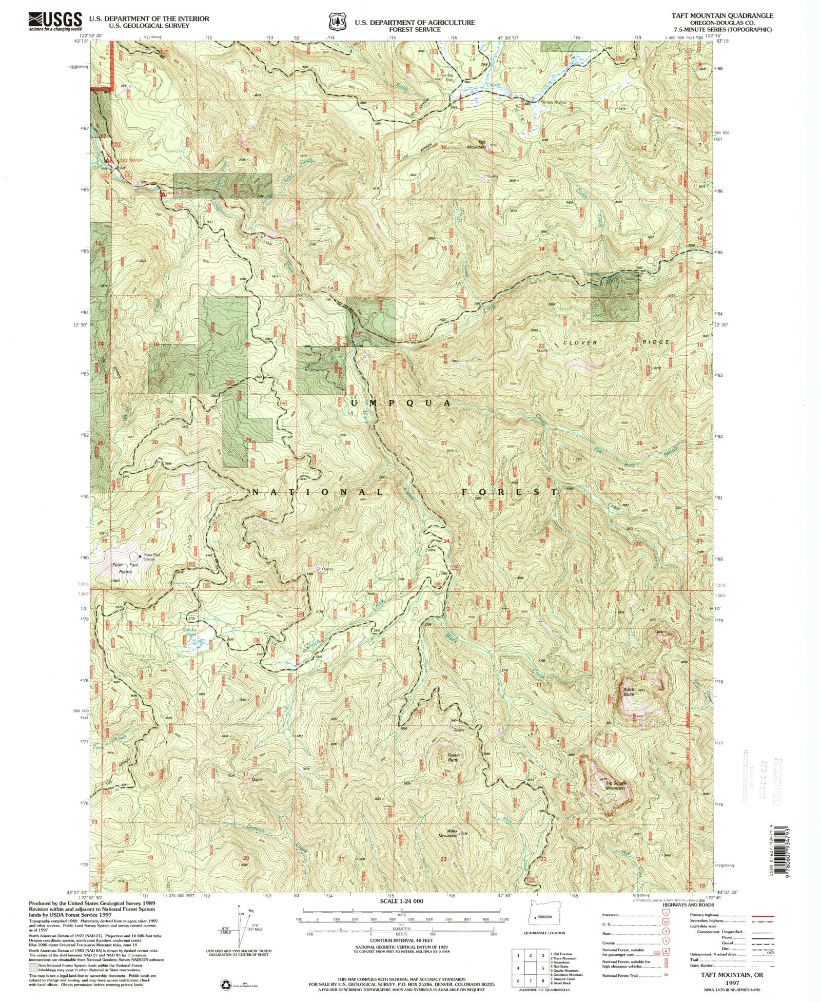 Classic USGS Taft Mountain Oregon 7.5'x7.5' Topo Map – MyTopo Map Store