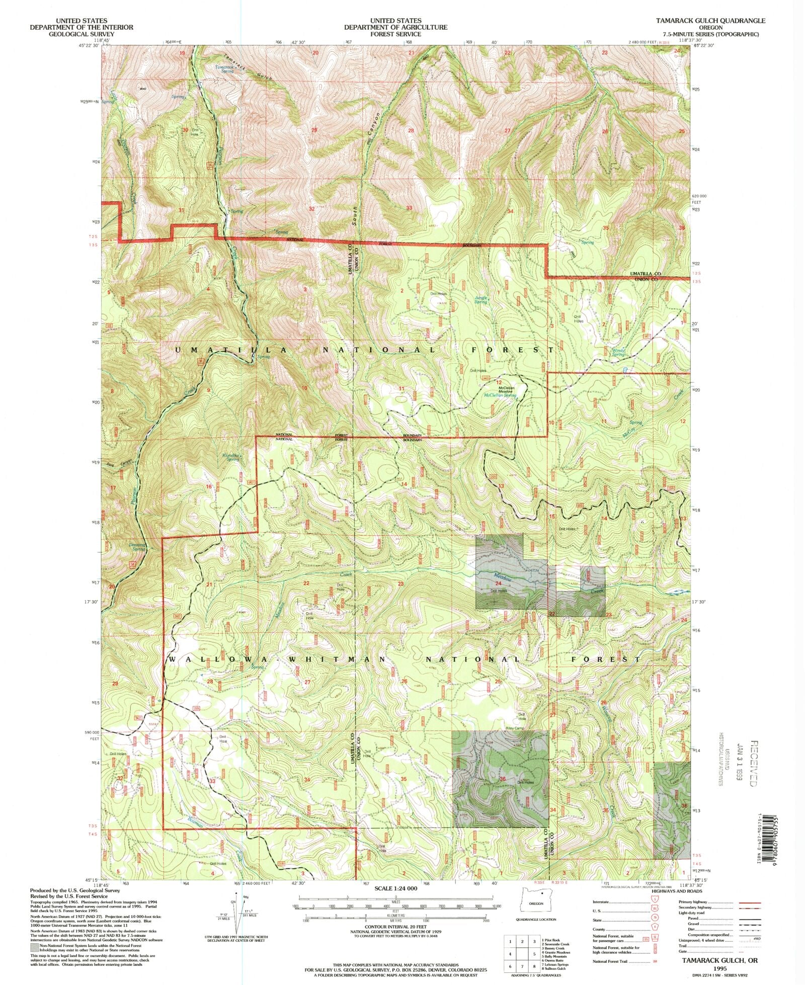 Classic USGS Tamarack Gulch Oregon 7.5'x7.5' Topo Map – MyTopo Map Store