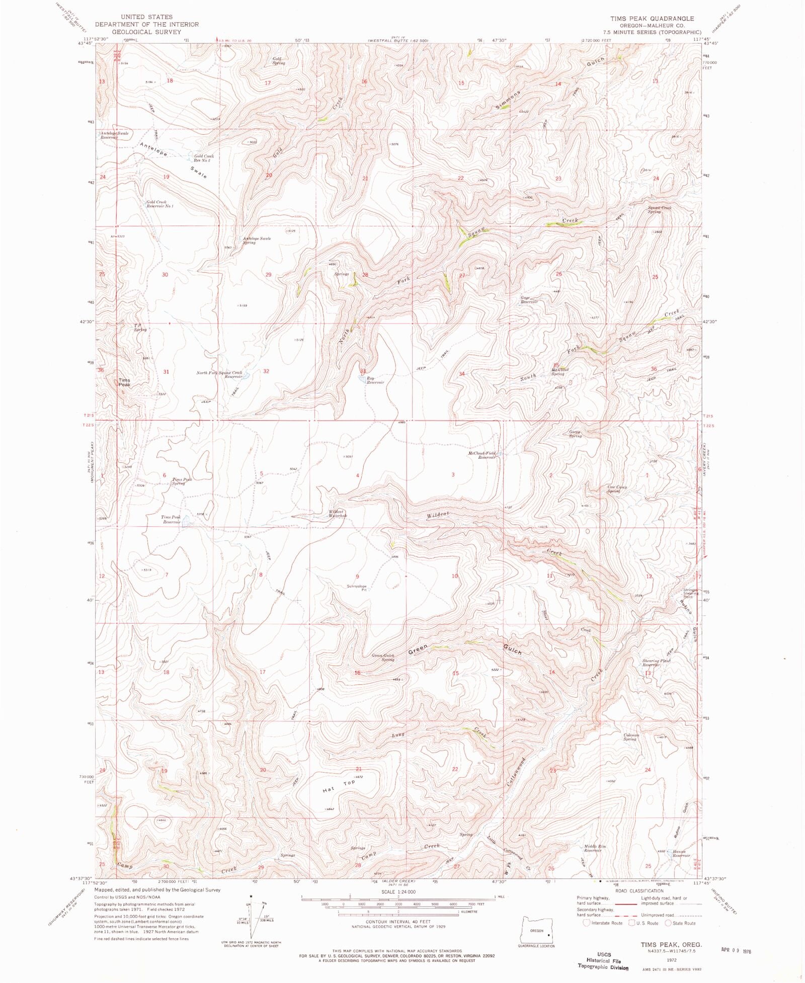 Classic USGS Tims Peak Oregon 7.5'x7.5' Topo Map – MyTopo Map Store