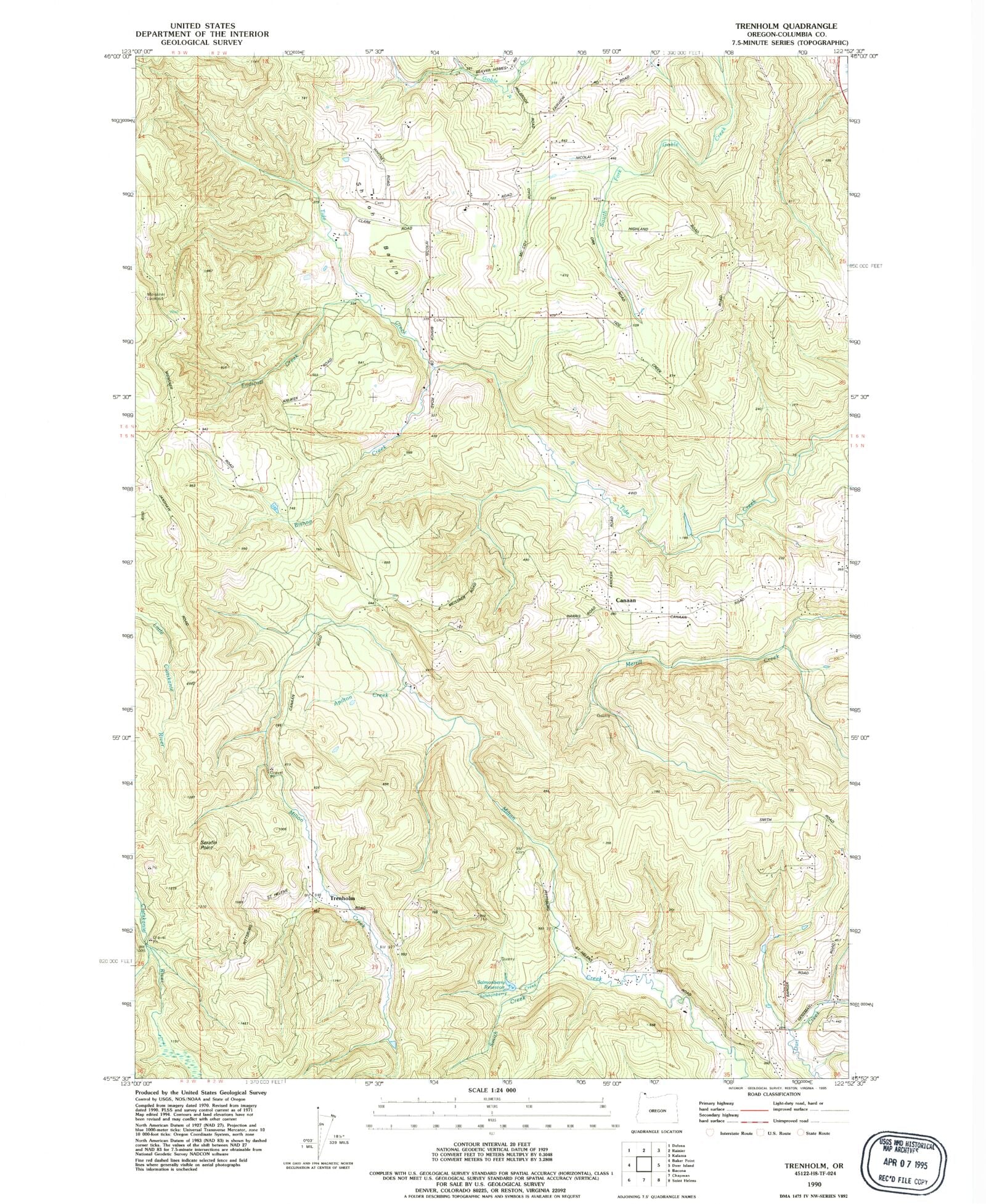 Classic USGS Trenholm Oregon 7.5'x7.5' Topo Map – MyTopo Map Store