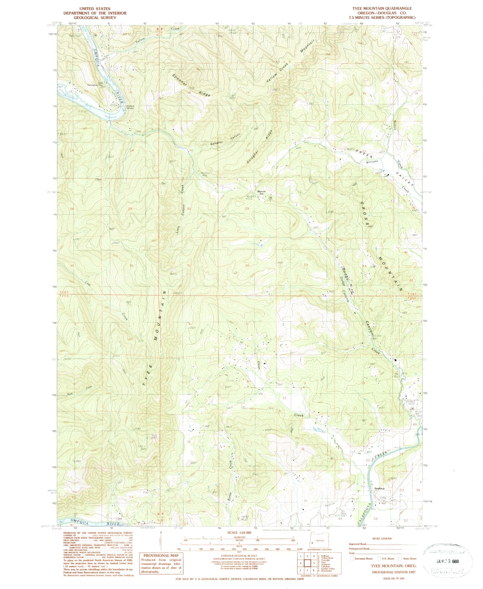 Classic USGS Tyee Mountain Oregon 7.5'x7.5' Topo Map – MyTopo Map Store