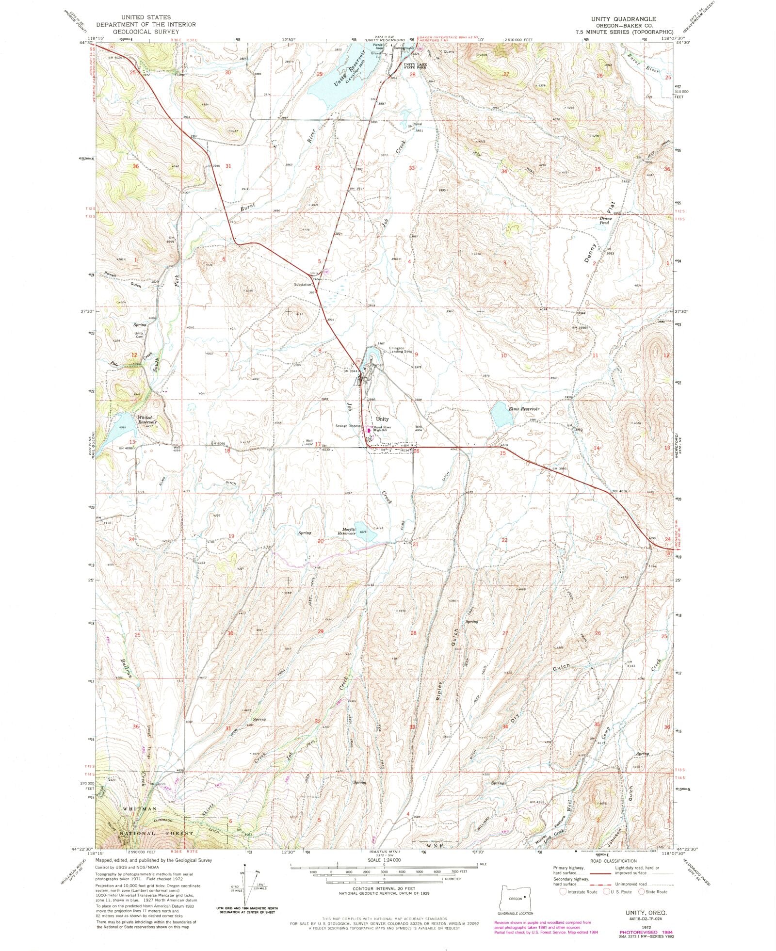 Classic USGS Unity Oregon 7.5'x7.5' Topo Map – MyTopo Map Store
