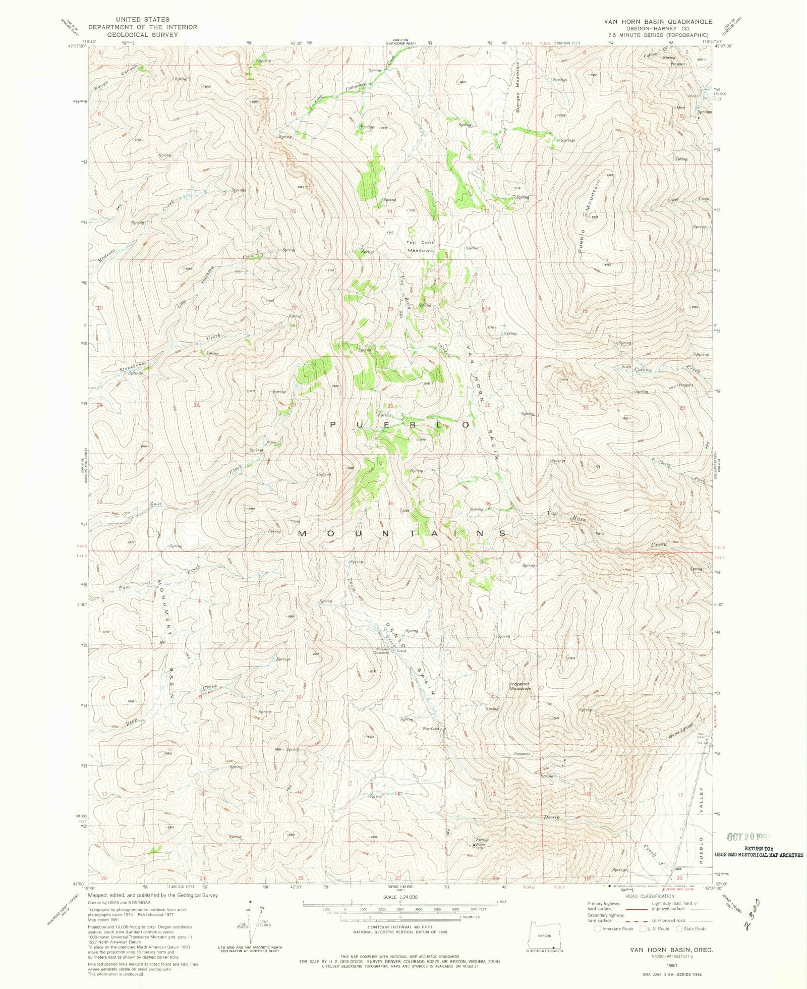 Classic USGS Van Horn Basin Oregon 7.5'x7.5' Topo Map – MyTopo Map Store