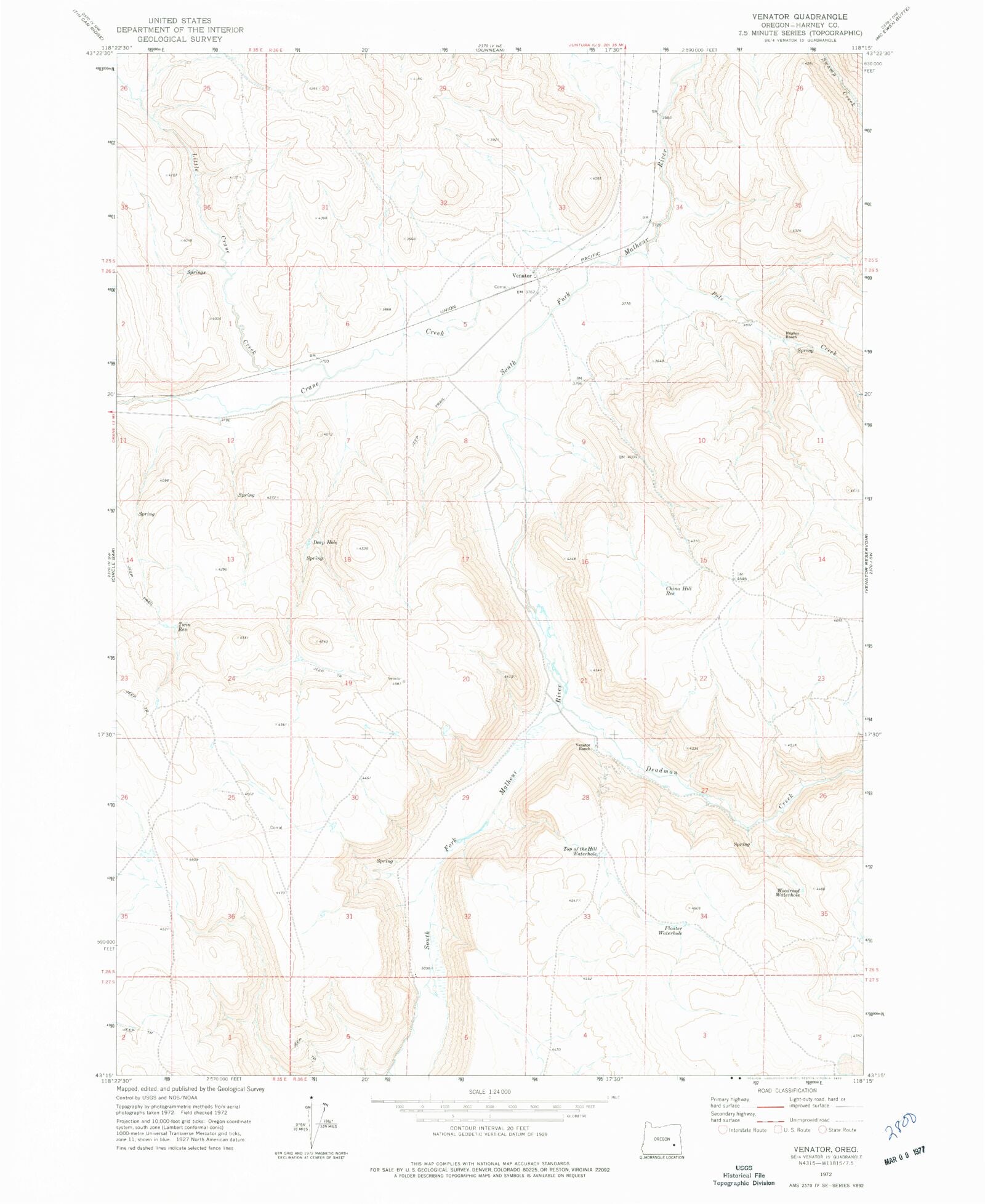 Classic USGS Venator Oregon 7.5'x7.5' Topo Map – MyTopo Map Store