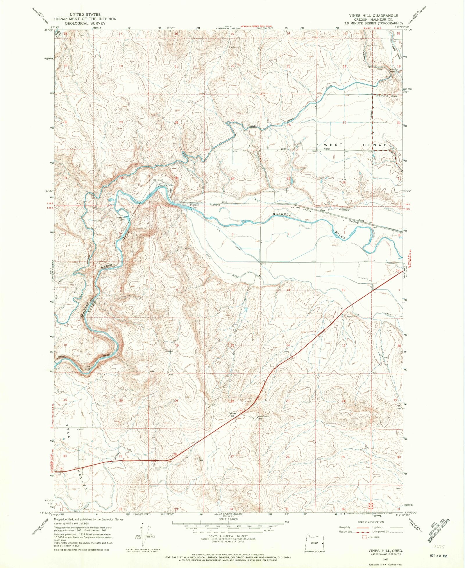 Classic USGS Vines Hill Oregon 7.5'x7.5' Topo Map – MyTopo Map Store