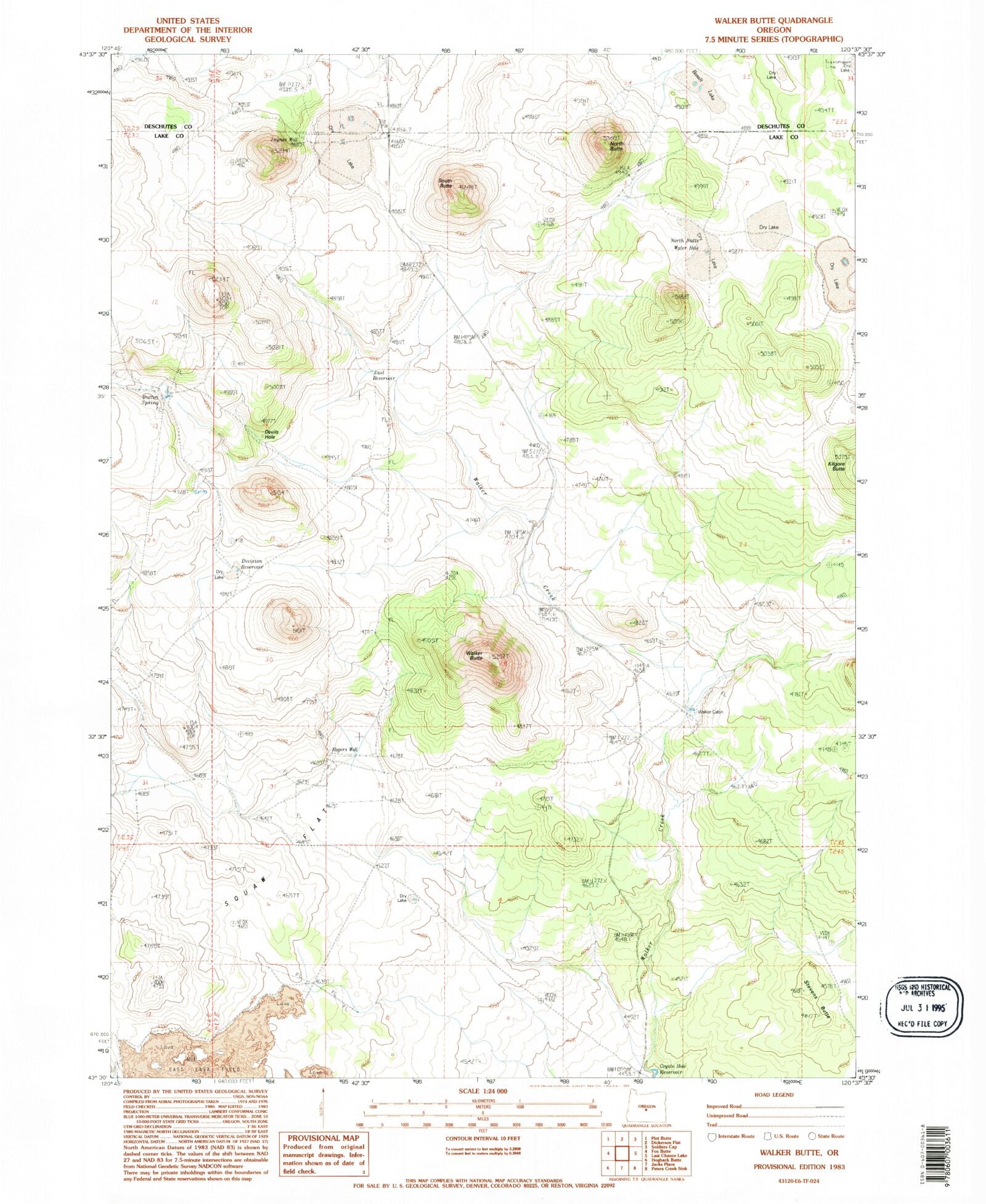 Classic USGS Walker Butte Oregon 7.5'x7.5' Topo Map – MyTopo Map Store