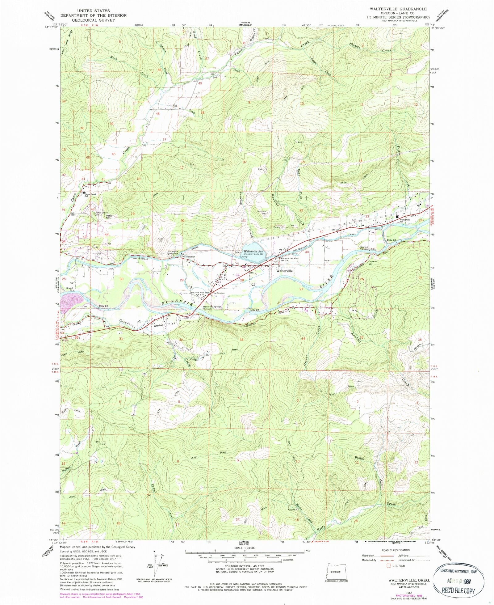 Classic USGS Walterville Oregon 7.5'x7.5' Topo Map – MyTopo Map Store