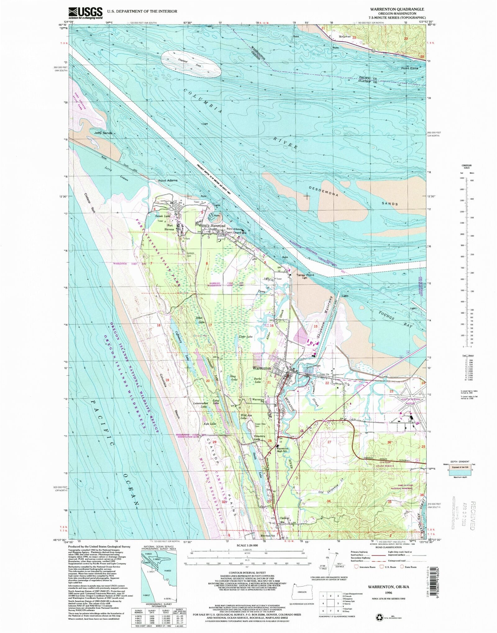 Classic USGS Warrenton Oregon 7.5'x7.5' Topo Map – MyTopo Map Store