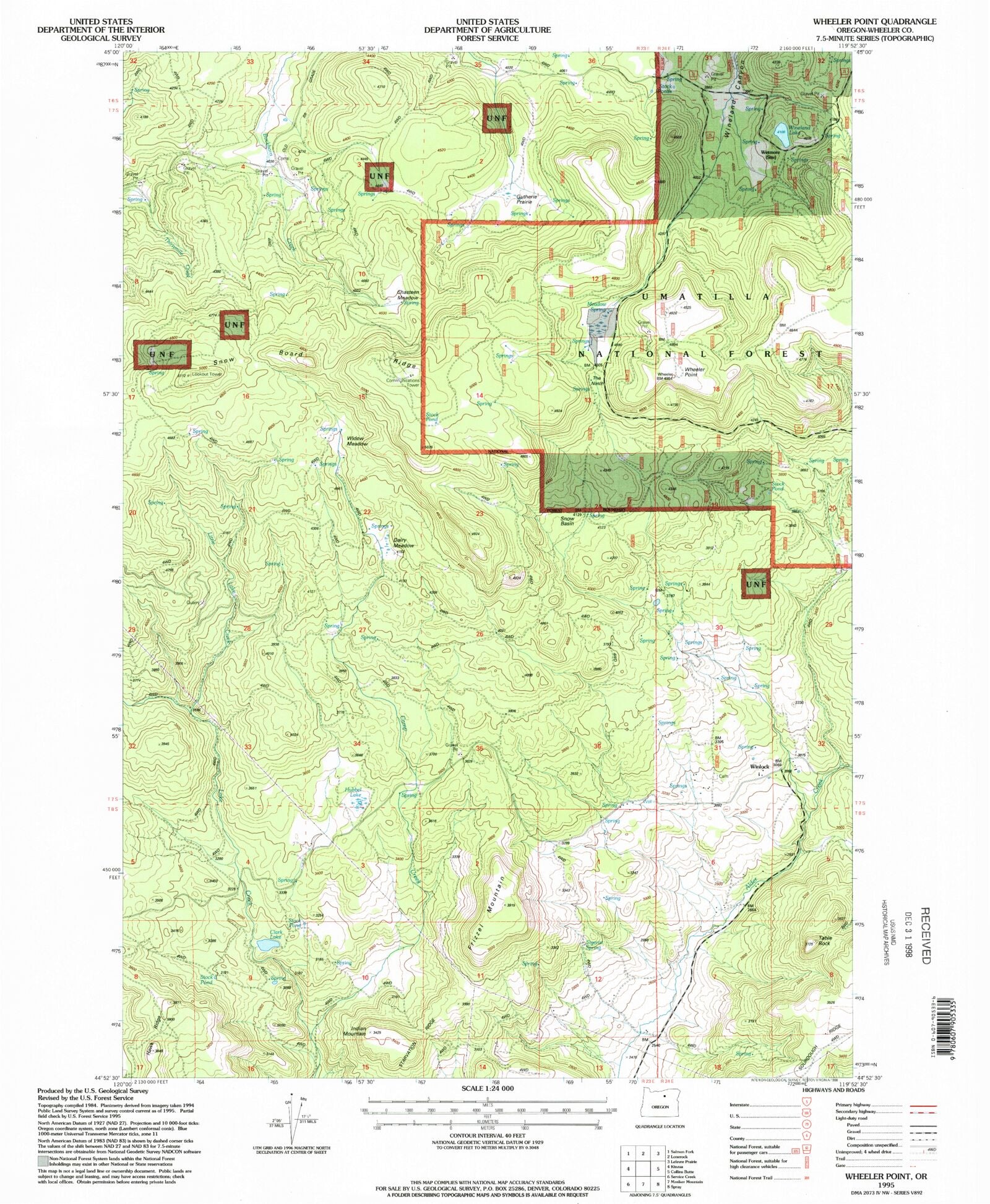 Classic USGS Wheeler Point Oregon 7.5'x7.5' Topo Map – MyTopo Map Store