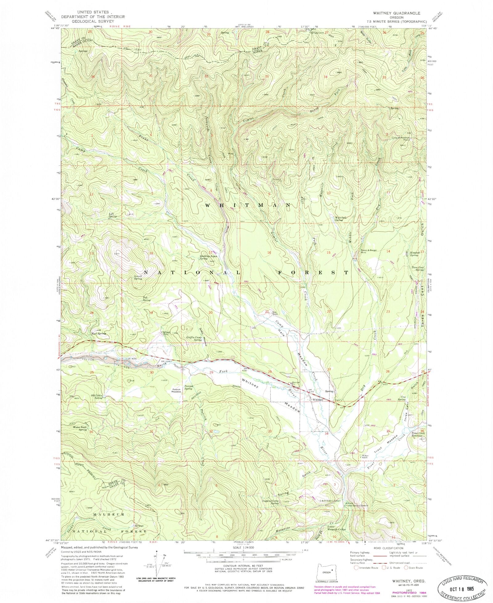 Classic USGS Whitney Oregon 7.5'x7.5' Topo Map – MyTopo Map Store