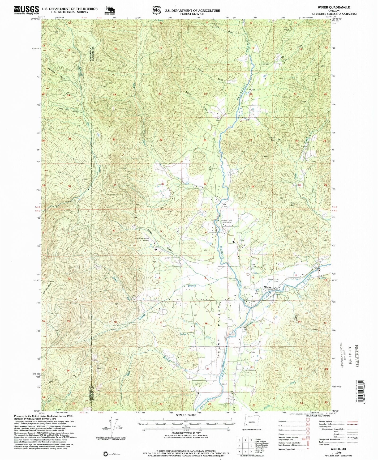 Classic USGS Wimer Oregon 7.5'x7.5' Topo Map – MyTopo Map Store