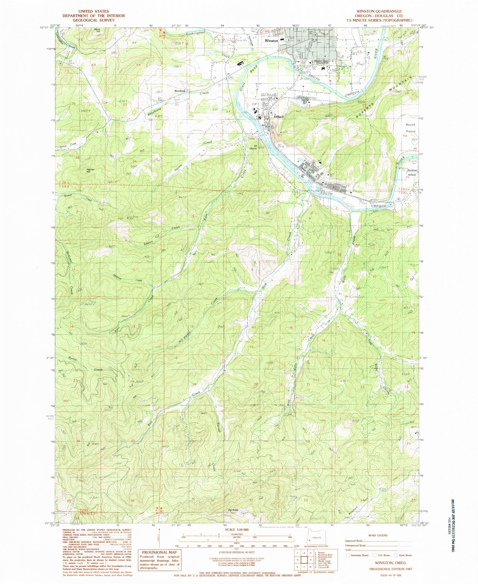 Classic USGS Winston Oregon 7.5'x7.5' Topo Map – MyTopo Map Store