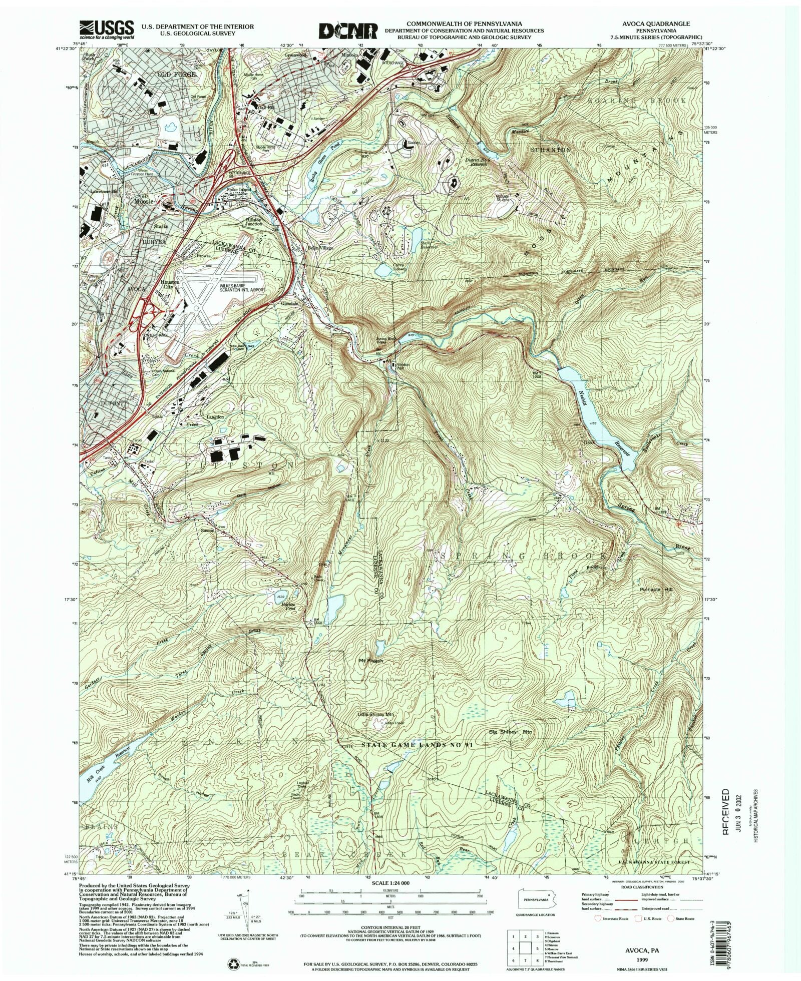 Classic USGS Avoca Pennsylvania 7.5'x7.5' Topo Map – MyTopo Map Store