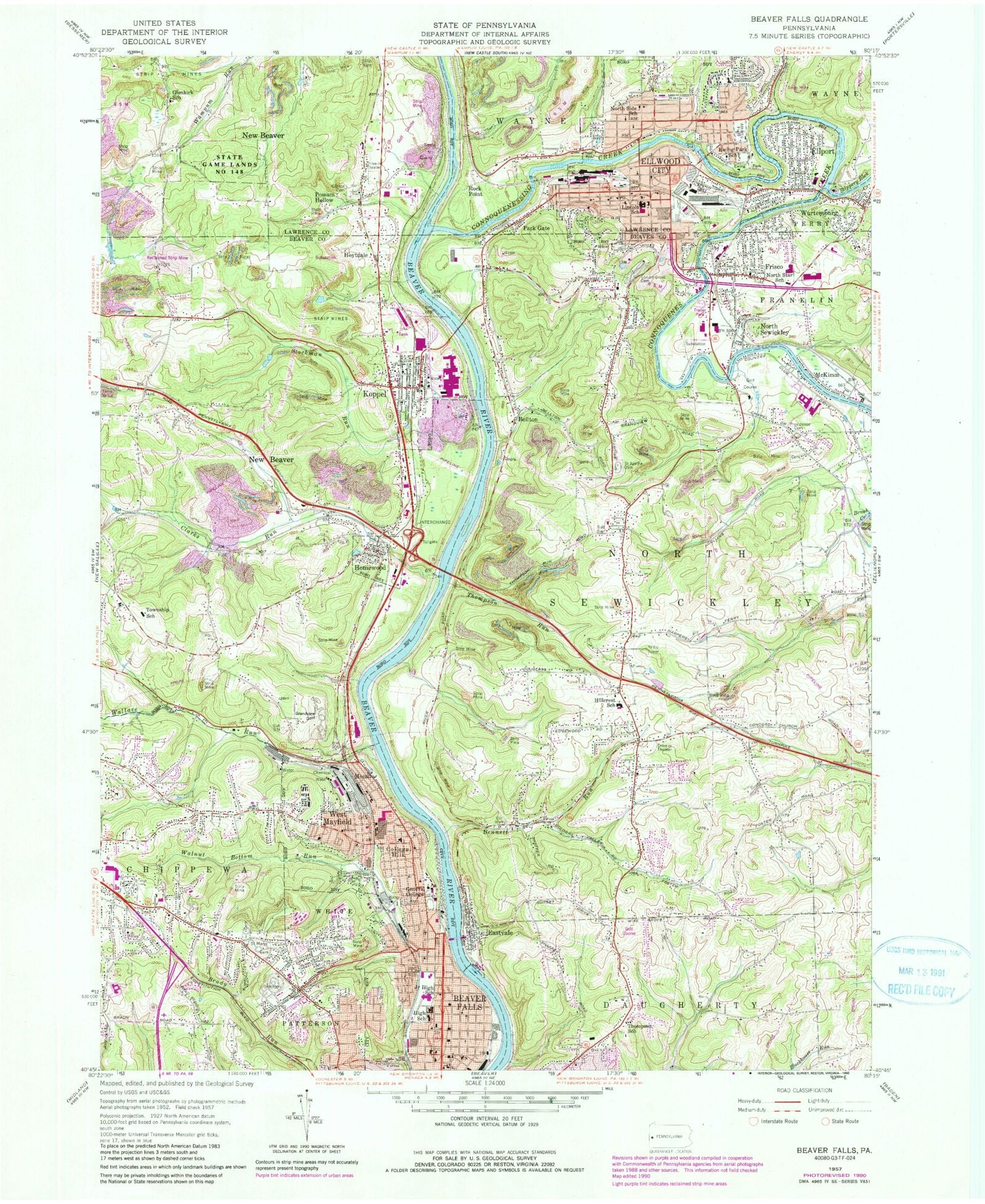 Classic USGS Beaver Falls Pennsylvania 7.5'x7.5' Topo Map – MyTopo Map ...
