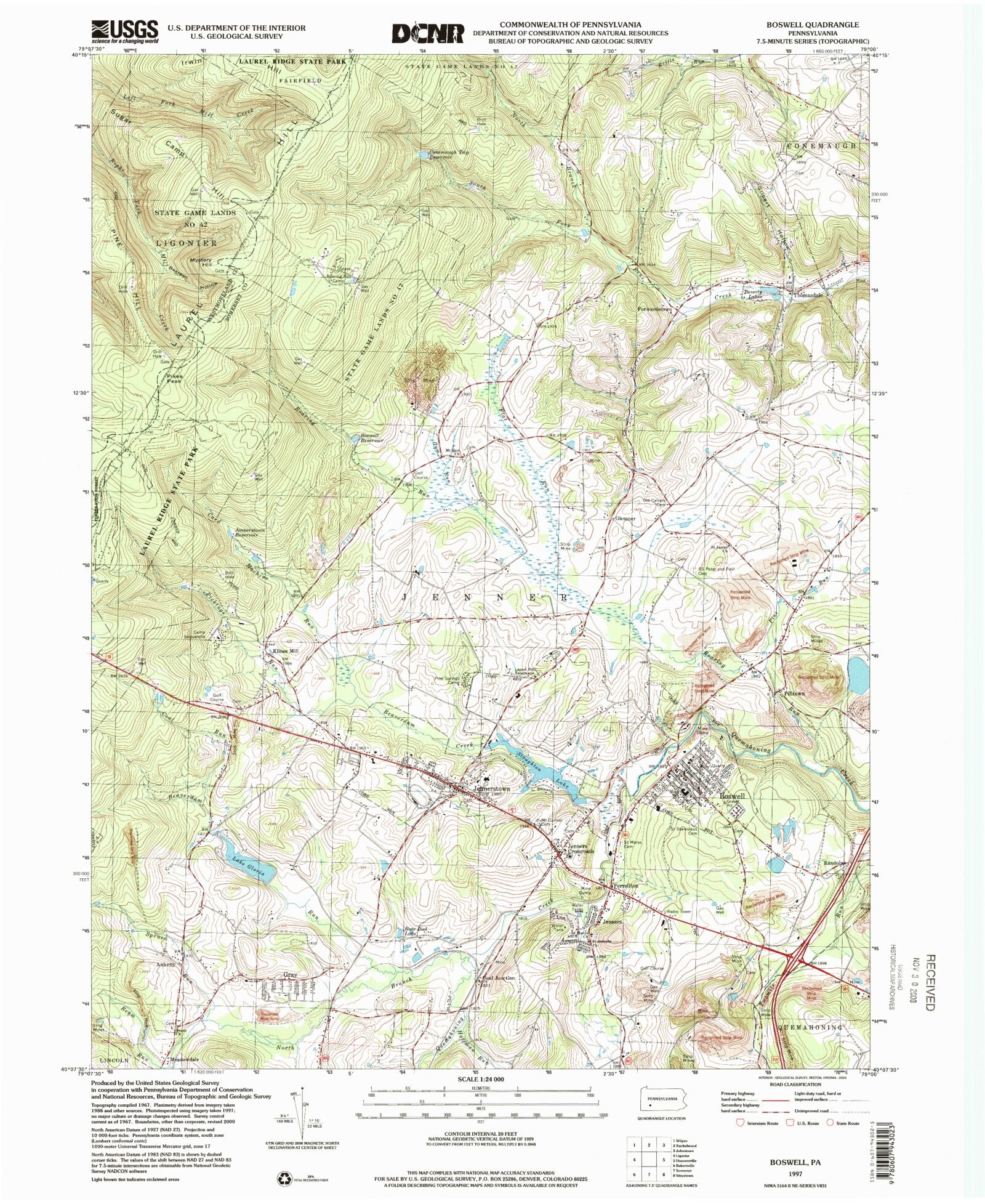 Classic USGS Boswell Pennsylvania 7.5'x7.5' Topo Map – MyTopo Map Store