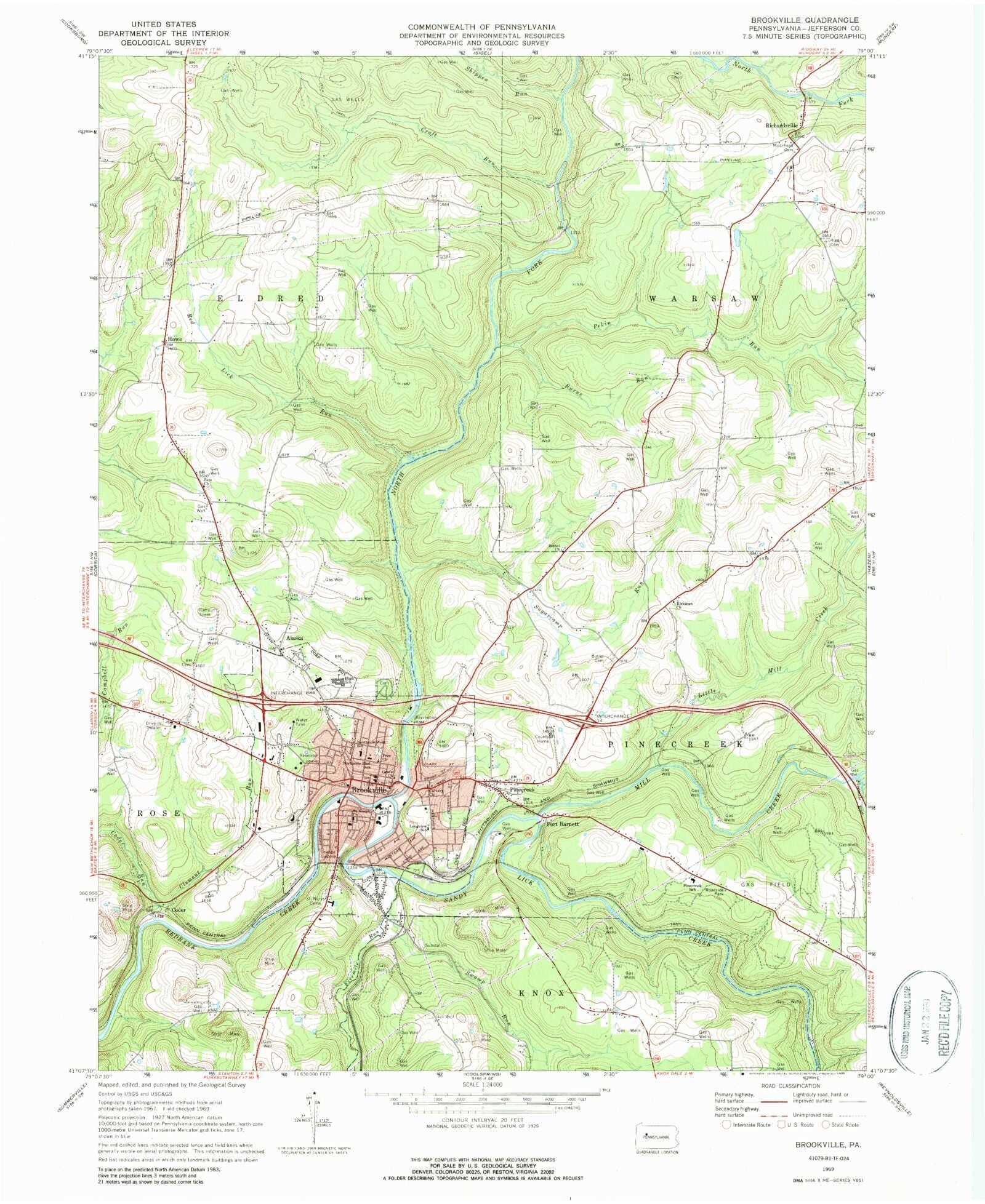 Classic USGS Brookville Pennsylvania 7.5'x7.5' Topo Map – MyTopo Map Store
