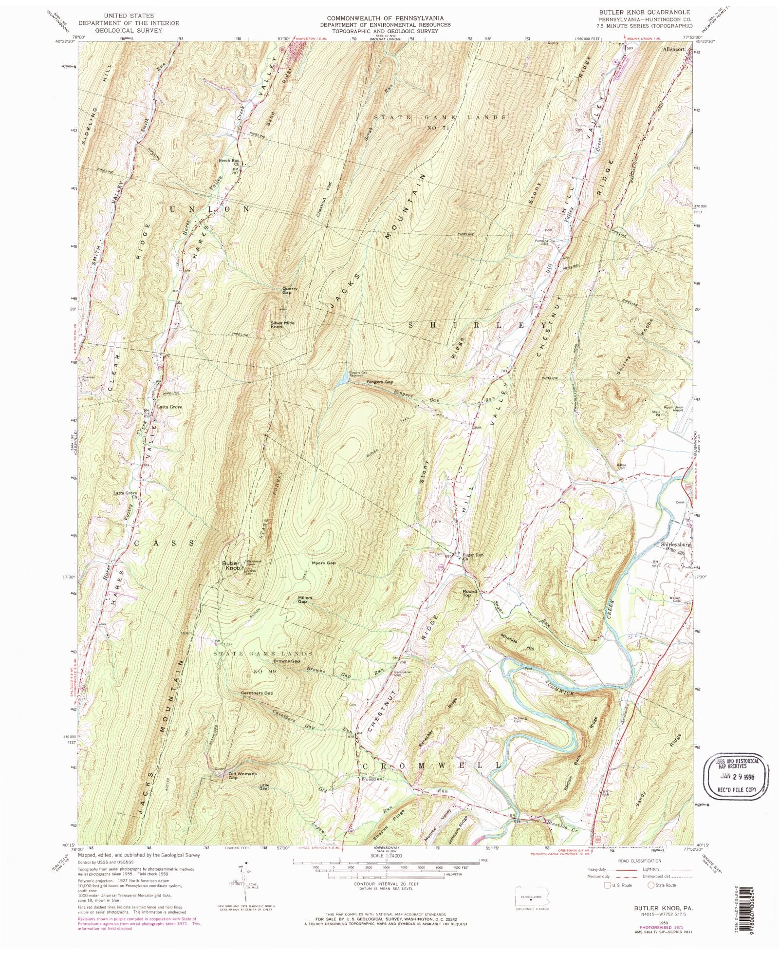 Classic USGS Butler Knob Pennsylvania 7.5'x7.5' Topo Map – MyTopo Map Store