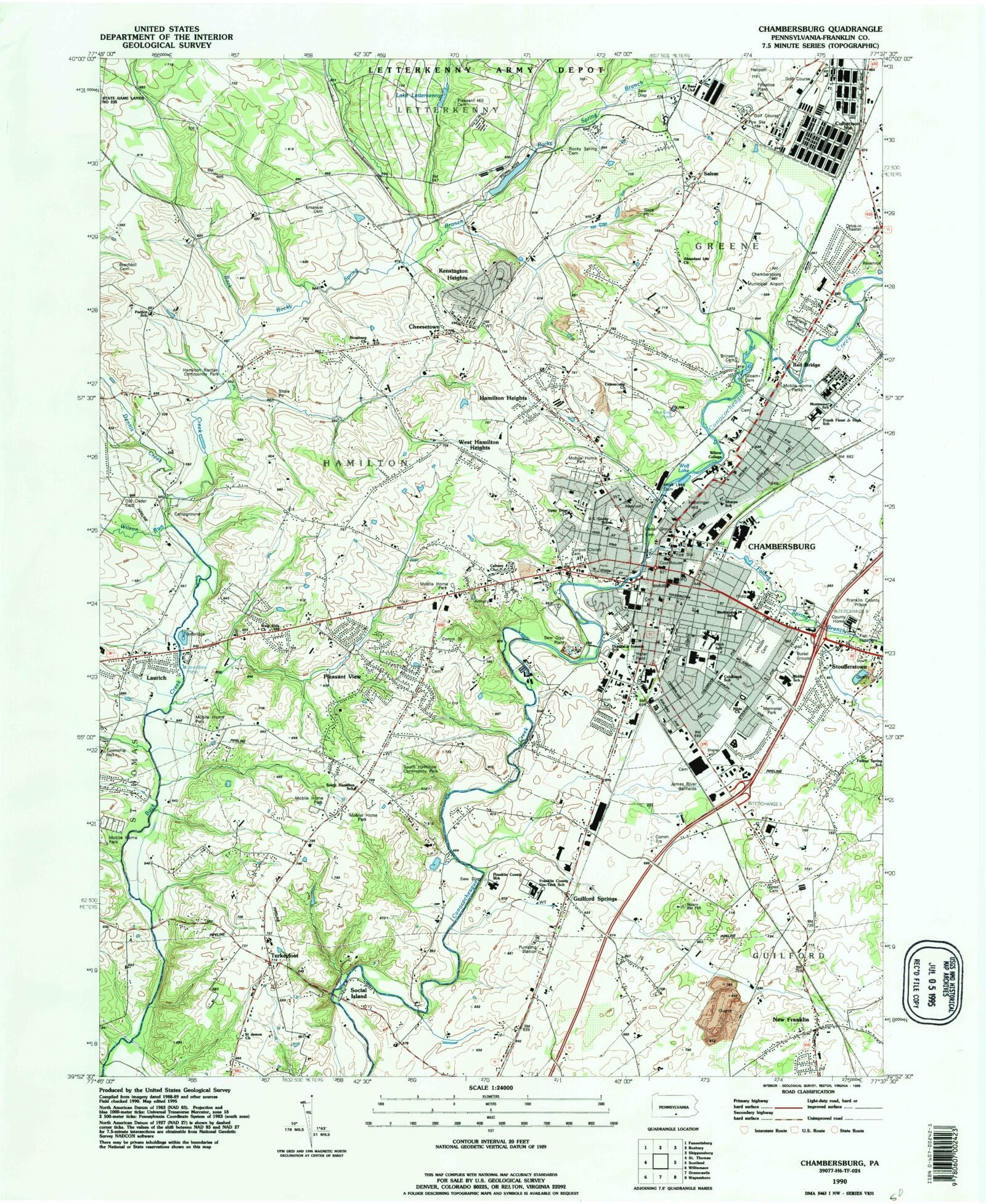 Classic USGS Chambersburg Pennsylvania 7.5'x7.5' Topo Map – MyTopo Map ...