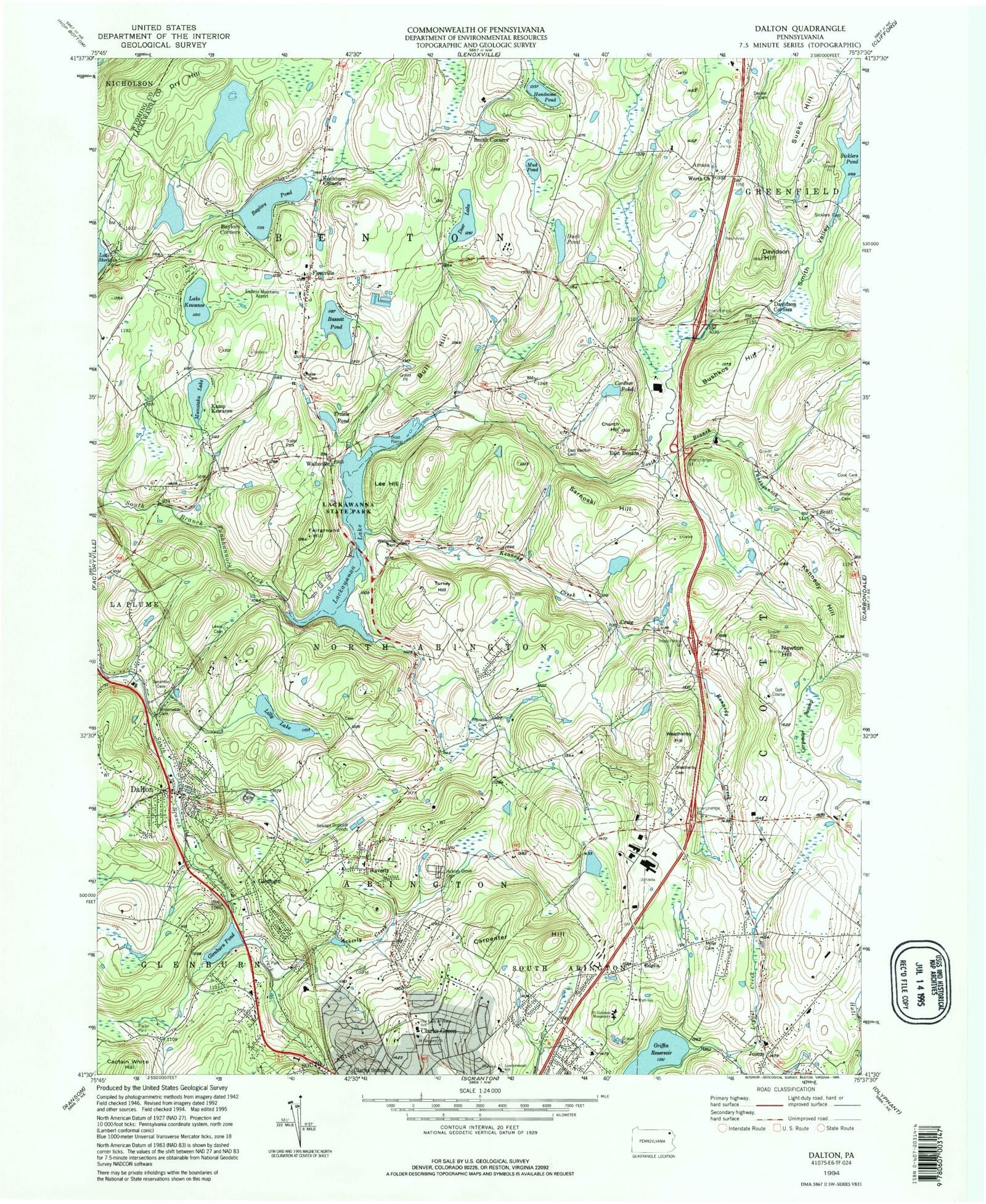 Classic USGS Dalton Pennsylvania 7.5'x7.5' Topo Map – MyTopo Map Store