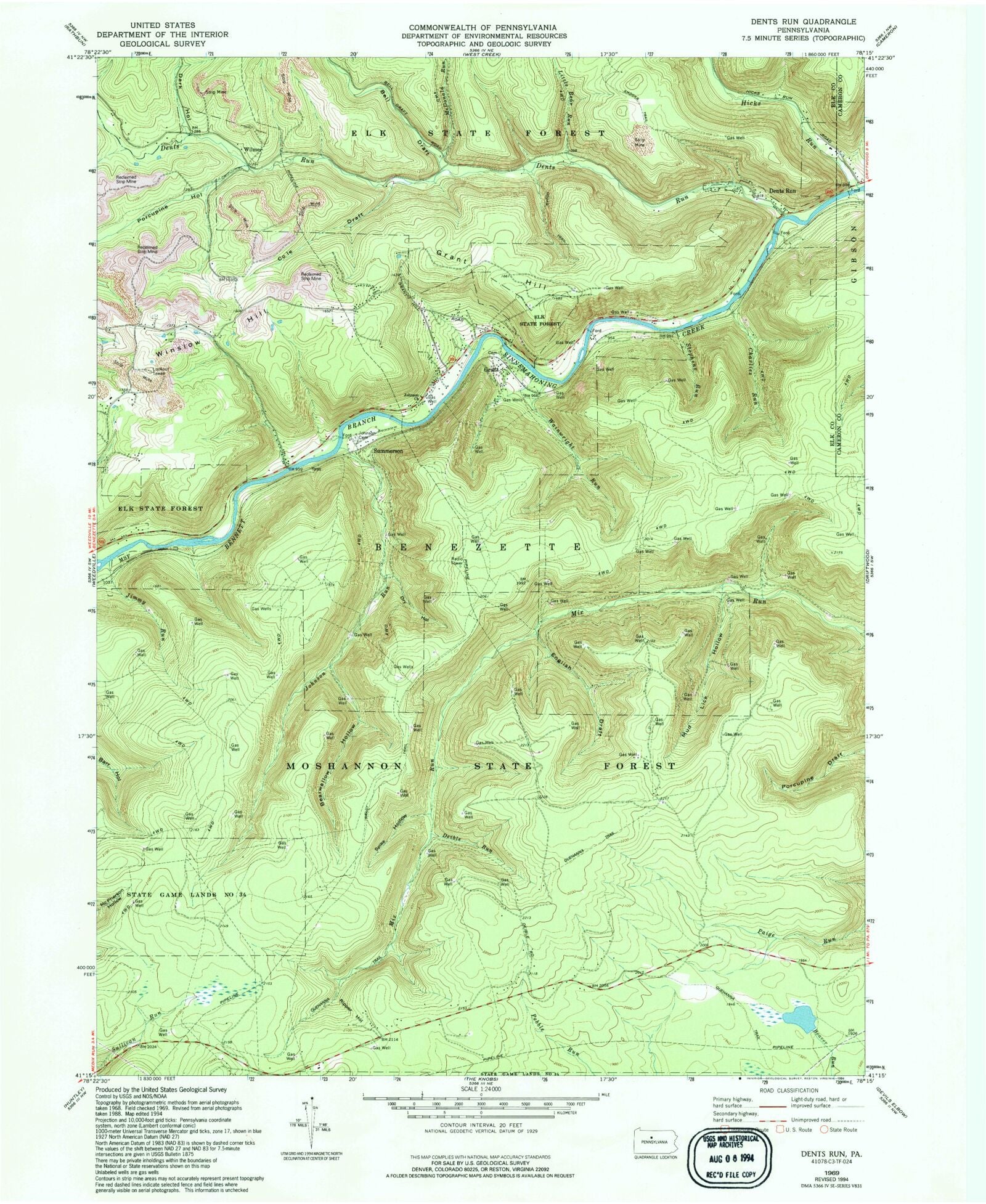 USGS Classic Dents Run Pennsylvania 7.5'x7.5' Topo Map – MyTopo Map Store