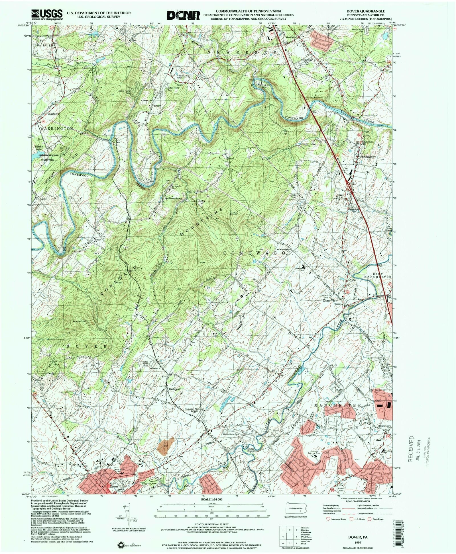 Classic USGS Dover Pennsylvania 7.5'x7.5' Topo Map – MyTopo Map Store