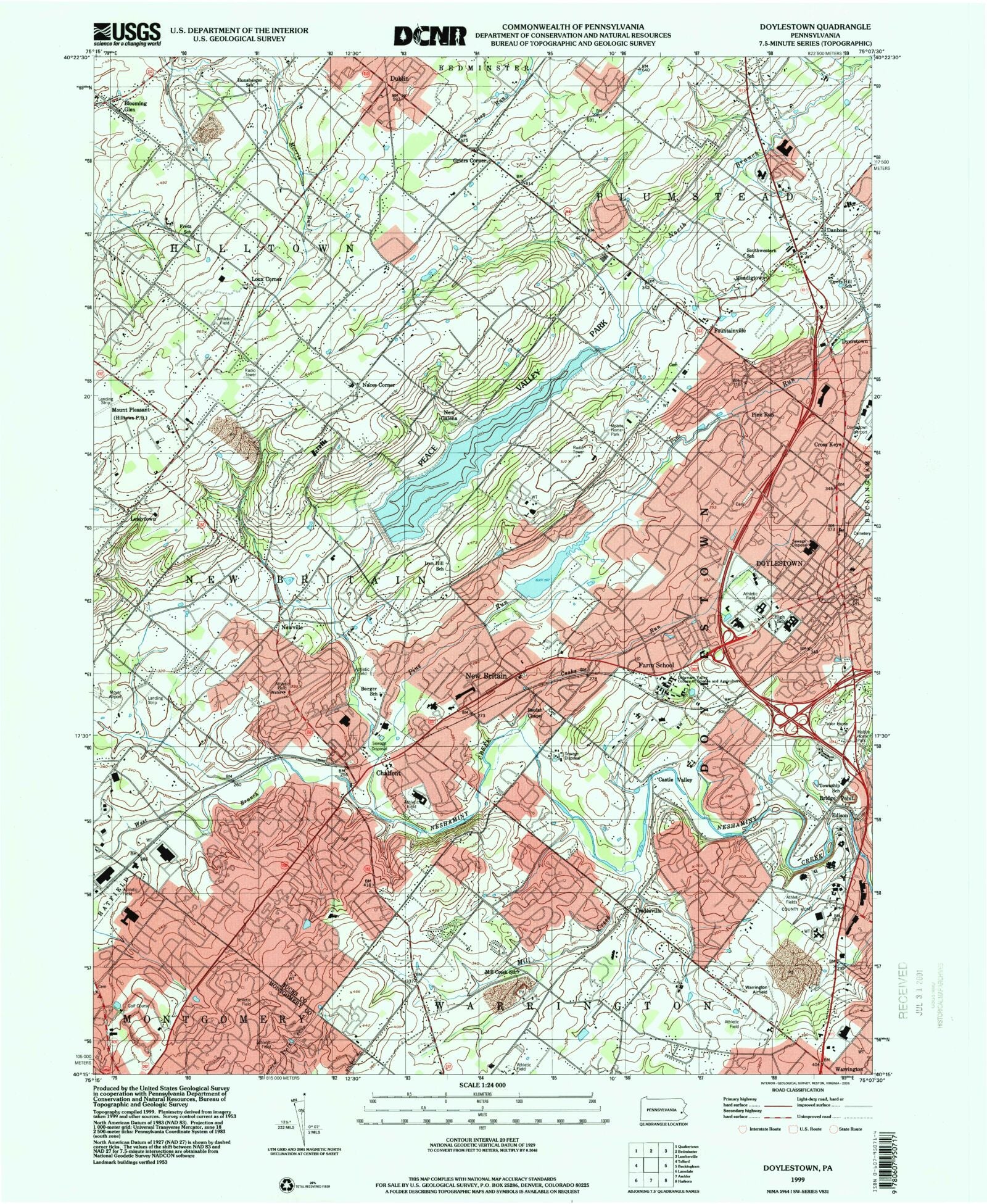Classic USGS Doylestown Pennsylvania 7.5'x7.5' Topo Map – MyTopo Map Store