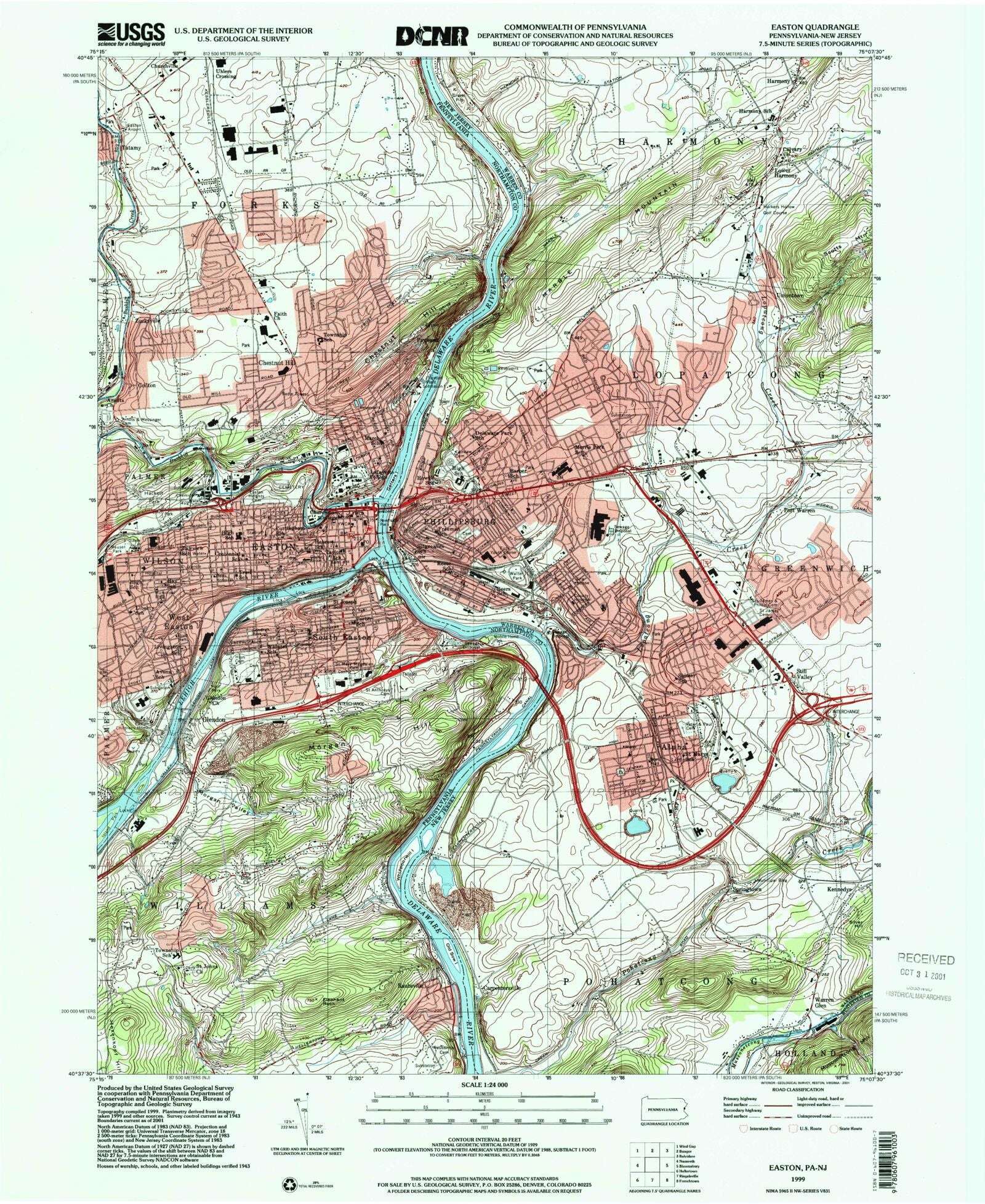 Classic USGS Easton Pennsylvania 7.5'x7.5' Topo Map – MyTopo Map Store