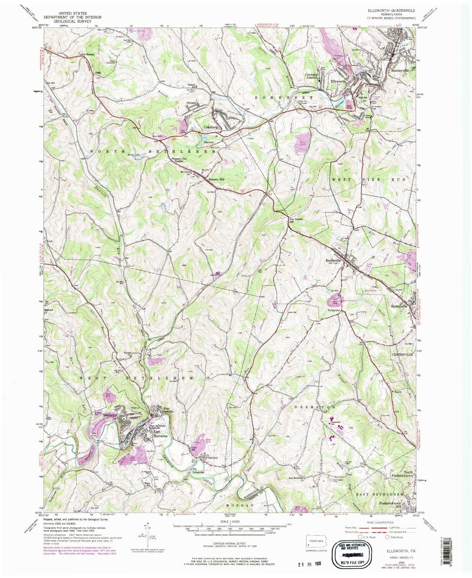 Classic USGS Ellsworth Pennsylvania 7.5'x7.5' Topo Map – MyTopo Map Store