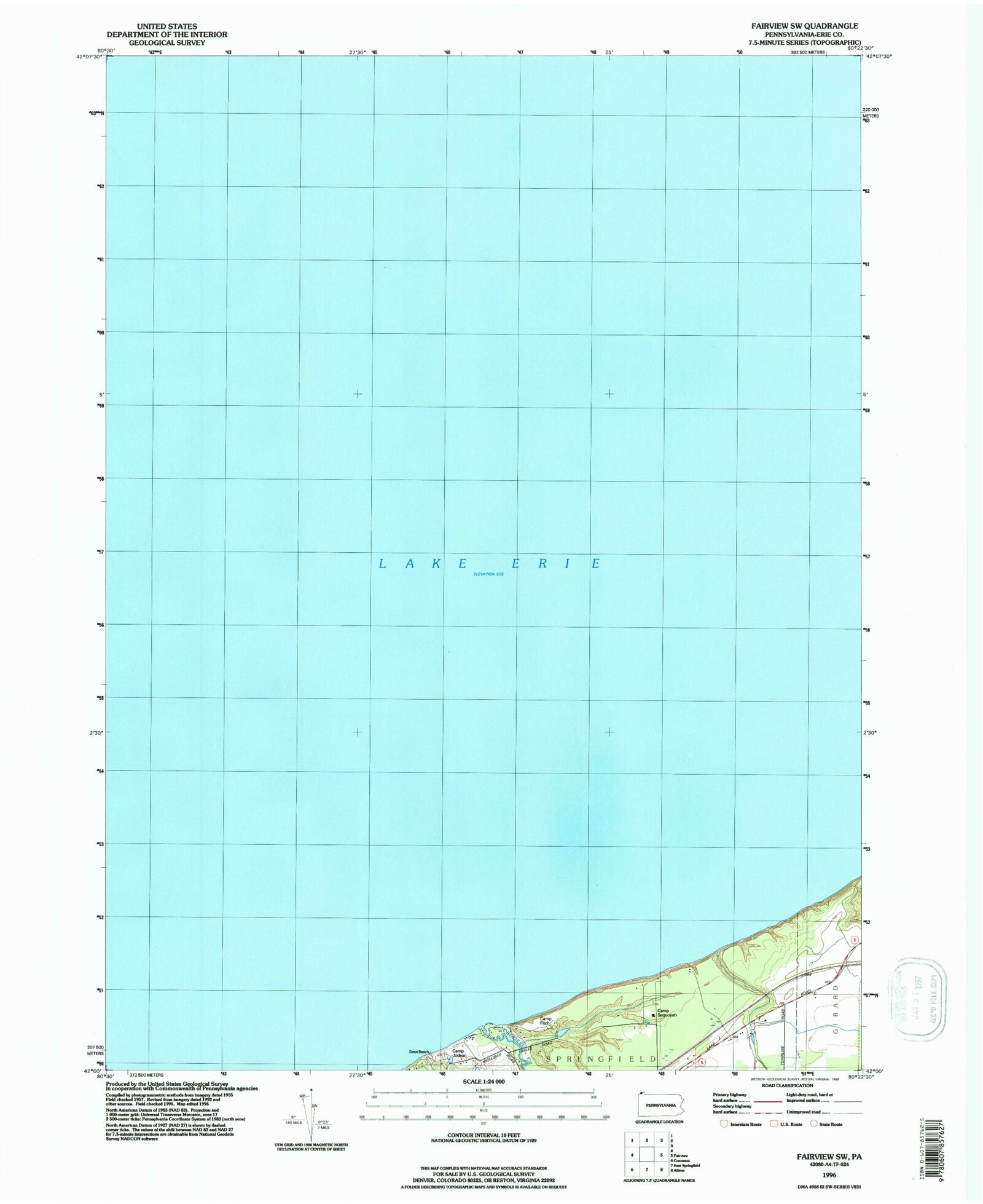 Classic USGS Fairview SW Pennsylvania 7.5'x7.5' Topo Map – MyTopo Map Store
