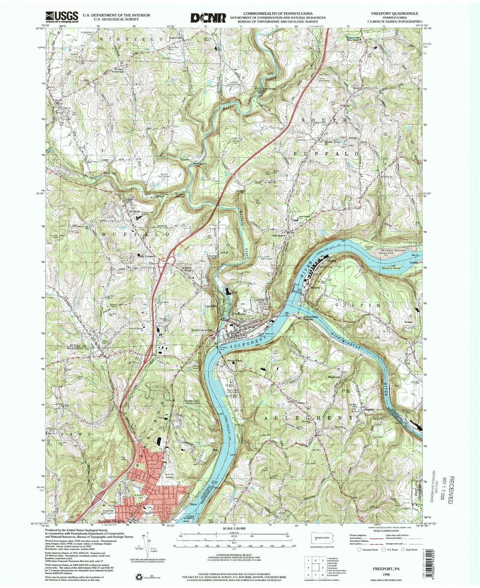 Classic USGS Freeport Pennsylvania 7.5'x7.5' Topo Map – MyTopo Map Store