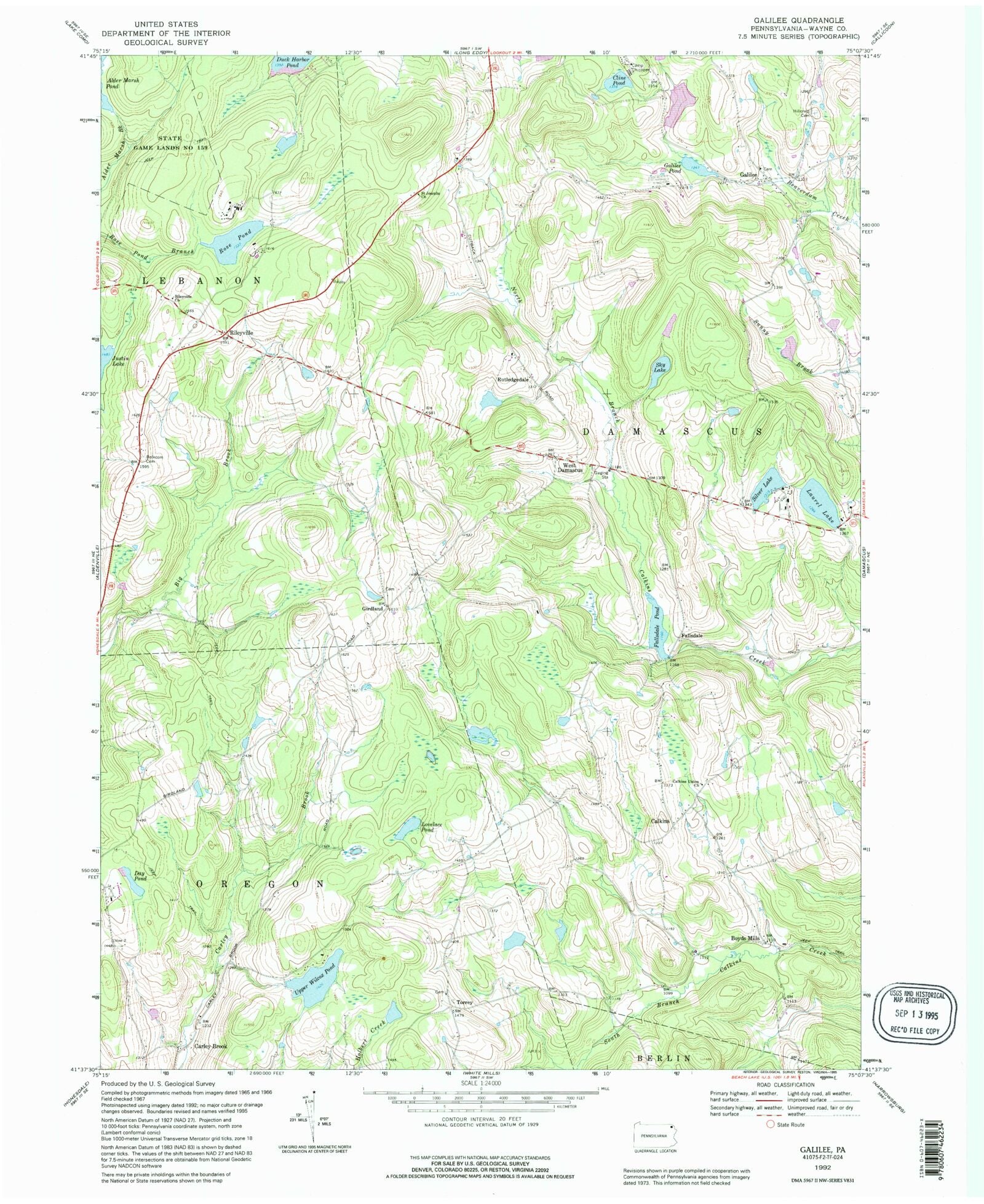 Classic USGS Galilee Pennsylvania 7.5'x7.5' Topo Map – MyTopo Map Store