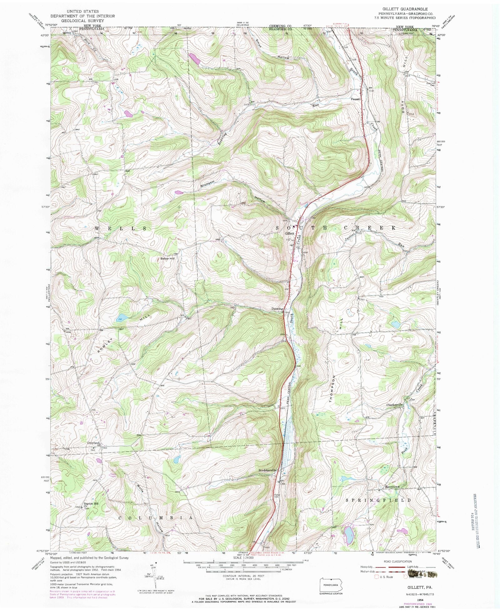 Classic USGS Gillett Pennsylvania 7.5'x7.5' Topo Map – MyTopo Map Store
