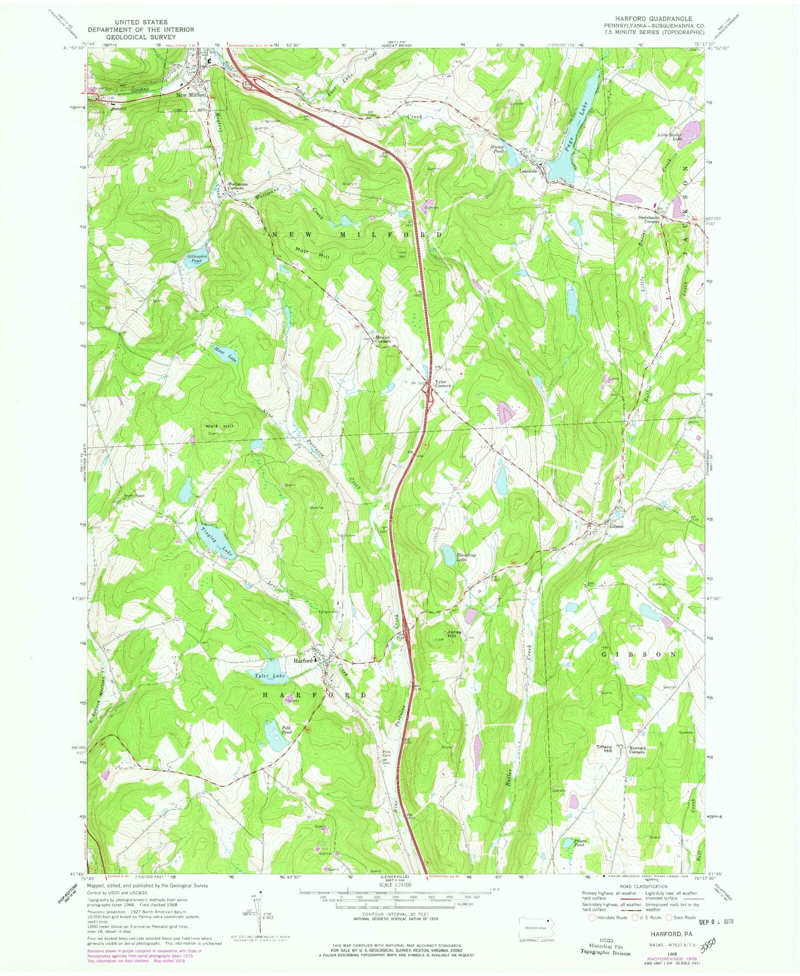 Classic USGS Harford Pennsylvania 7.5'x7.5' Topo Map – MyTopo Map Store