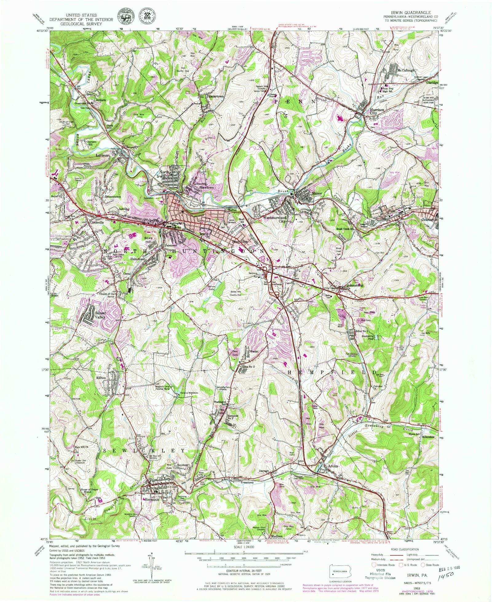 Classic USGS Irwin Pennsylvania 7.5'x7.5' Topo Map – MyTopo Map Store