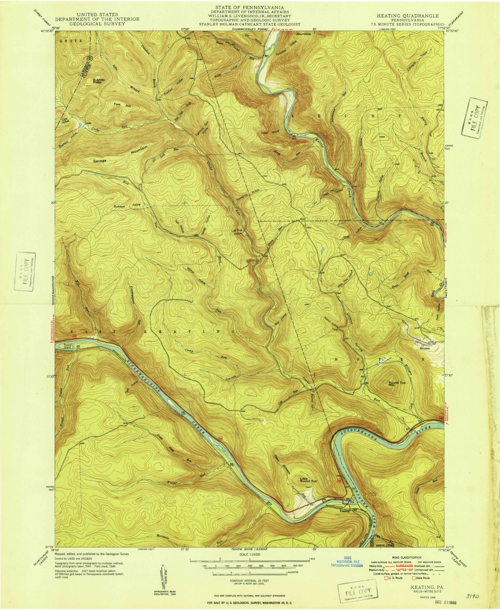 Classic USGS Keating Pennsylvania 7.5'x7.5' Topo Map – MyTopo Map Store