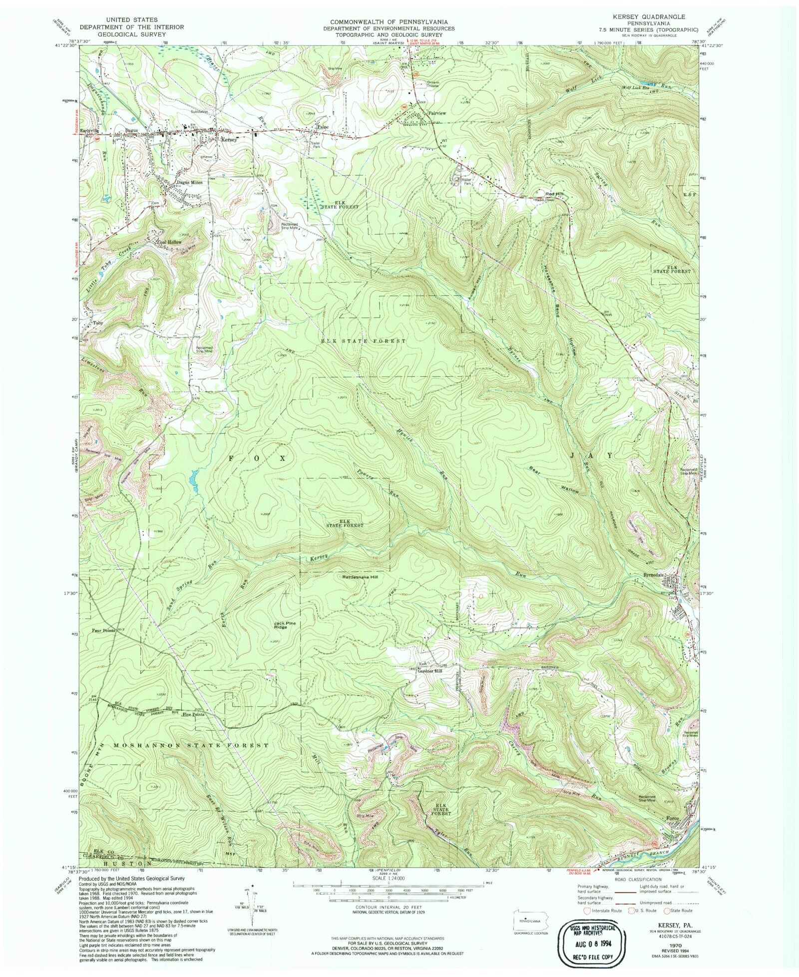 Classic USGS Kersey Pennsylvania 7.5'x7.5' Topo Map – MyTopo Map Store