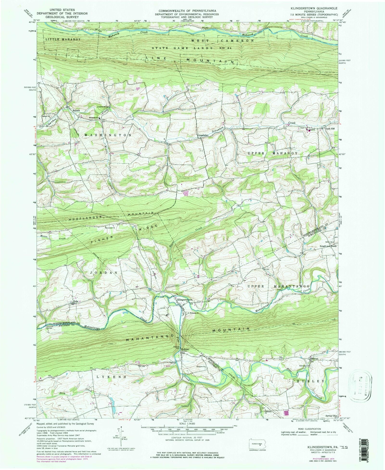 Classic USGS Klingerstown Pennsylvania 7.5'x7.5' Topo Map – MyTopo Map ...