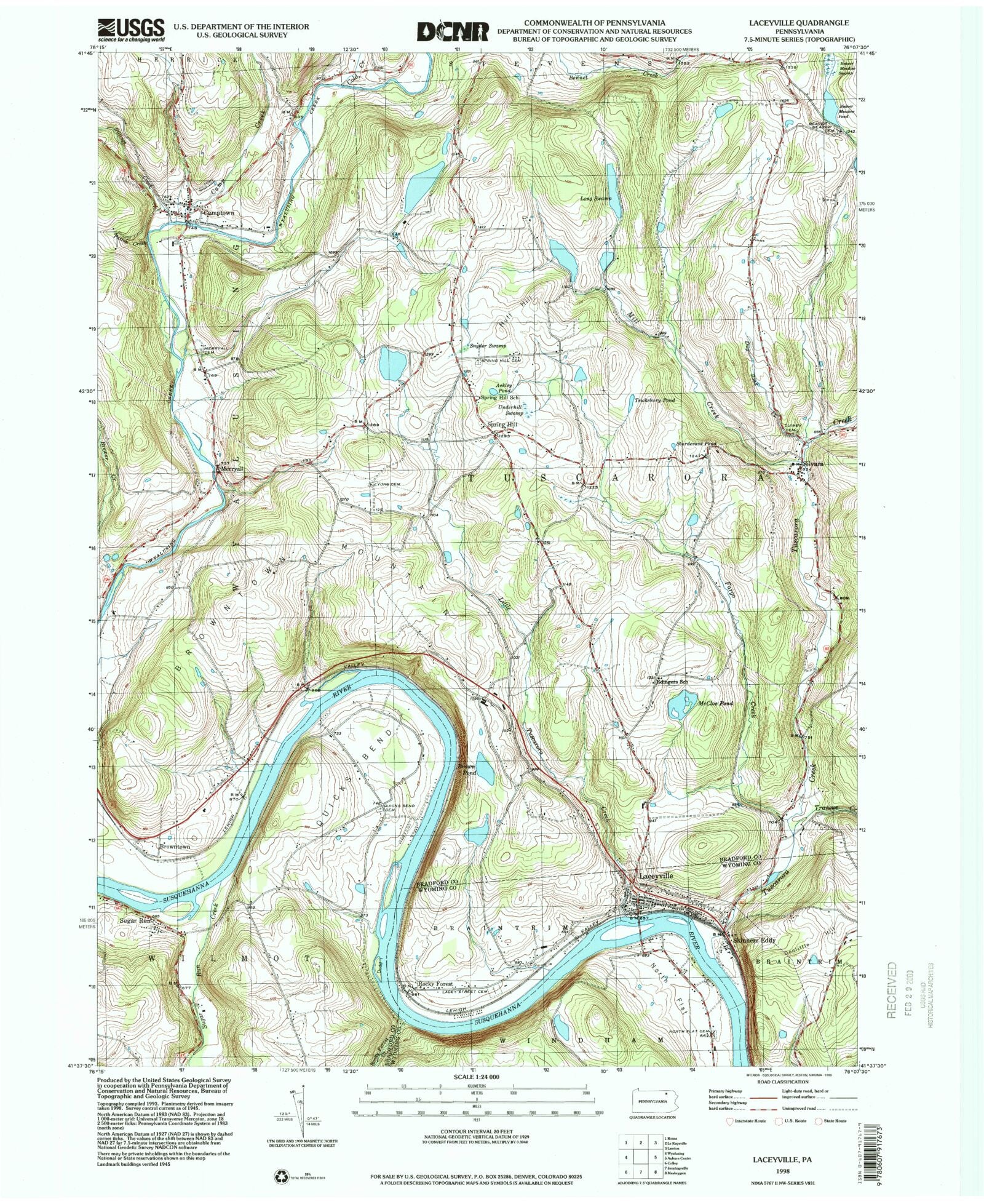Classic USGS Laceyville Pennsylvania 7.5'x7.5' Topo Map – MyTopo Map Store