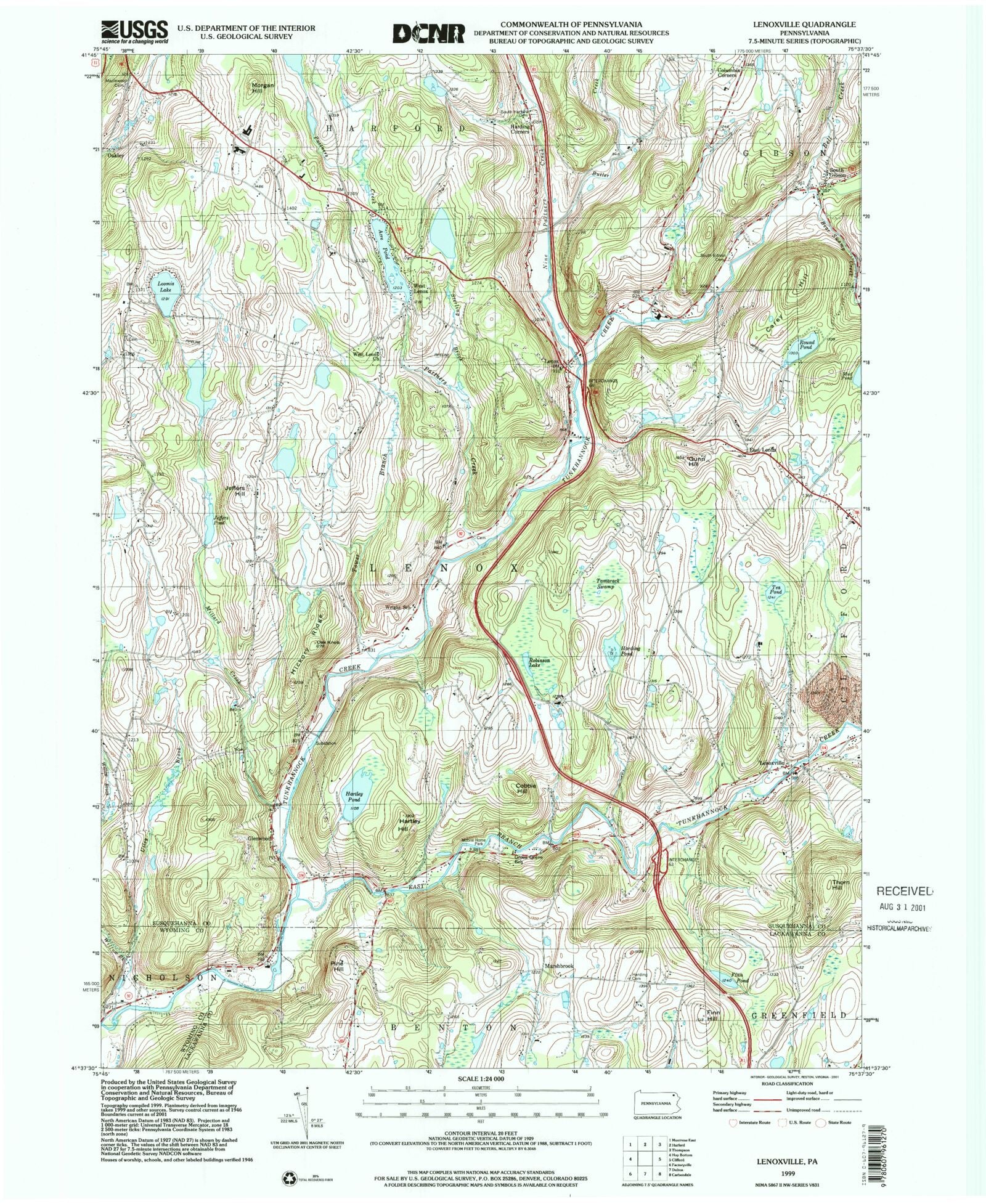 Classic USGS Lenoxville Pennsylvania 7.5'x7.5' Topo Map – MyTopo Map Store