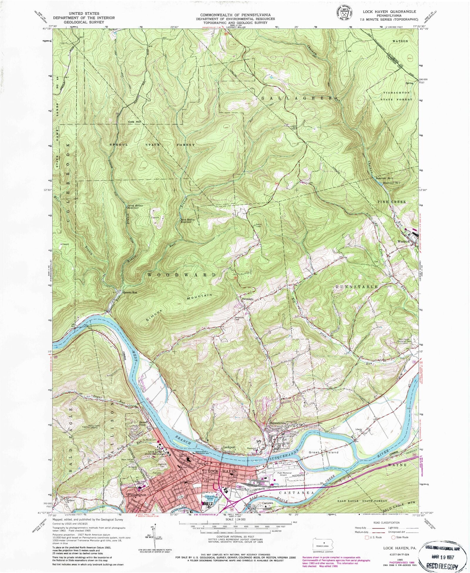 Classic USGS Lock Haven Pennsylvania 7.5'x7.5' Topo Map – MyTopo Map Store