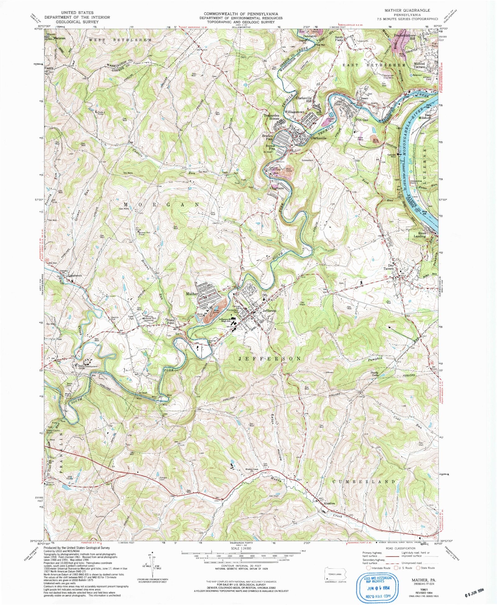 Classic USGS Mather Pennsylvania 7.5'x7.5' Topo Map – MyTopo Map Store