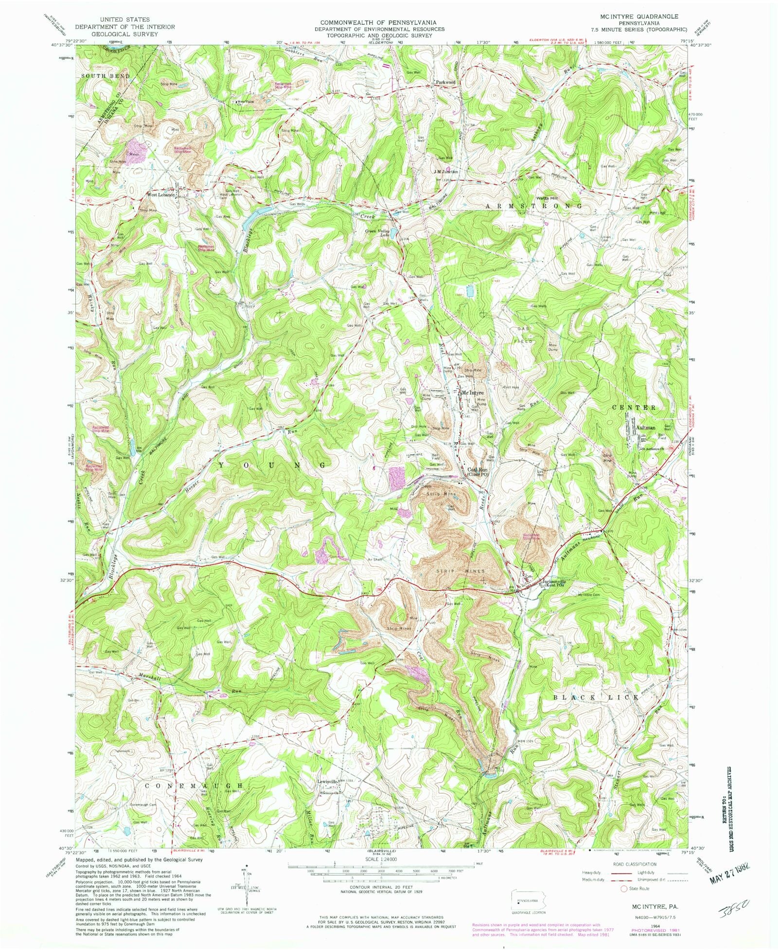 Classic USGS McIntyre Pennsylvania 7.5'x7.5' Topo Map – MyTopo Map Store