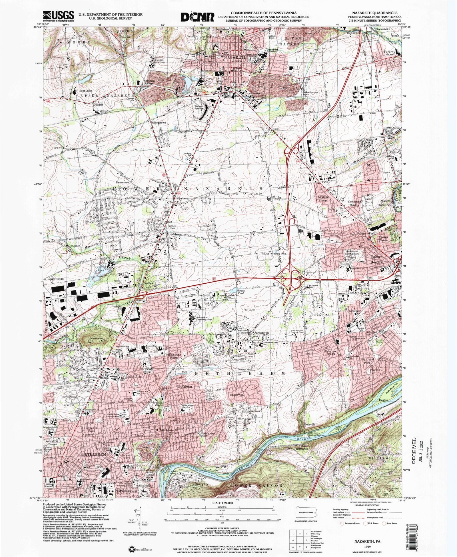 Classic USGS Nazareth Pennsylvania 7.5'x7.5' Topo Map – MyTopo Map Store