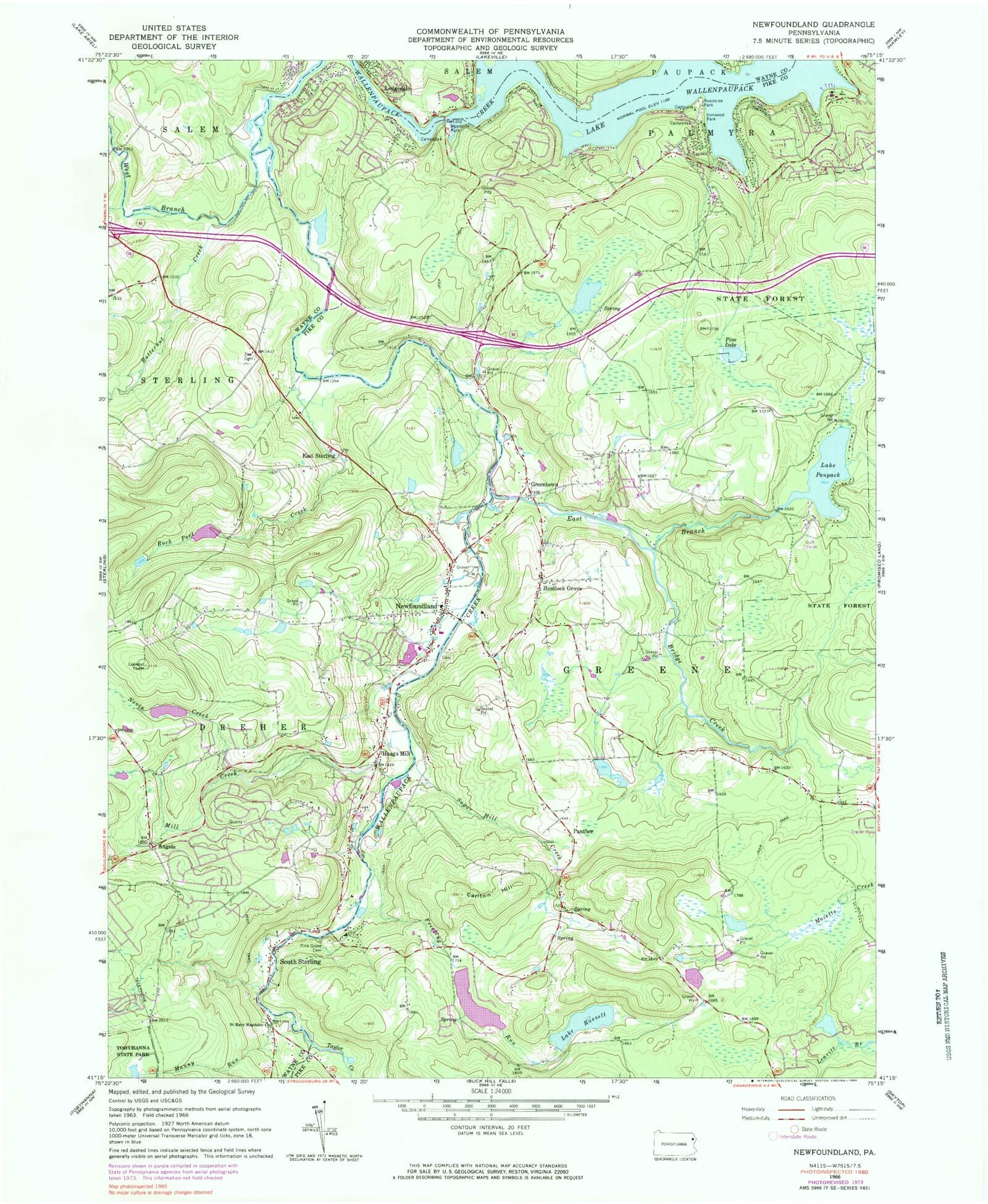 Classic USGS Newfoundland Pennsylvania 7.5'x7.5' Topo Map – MyTopo Map ...