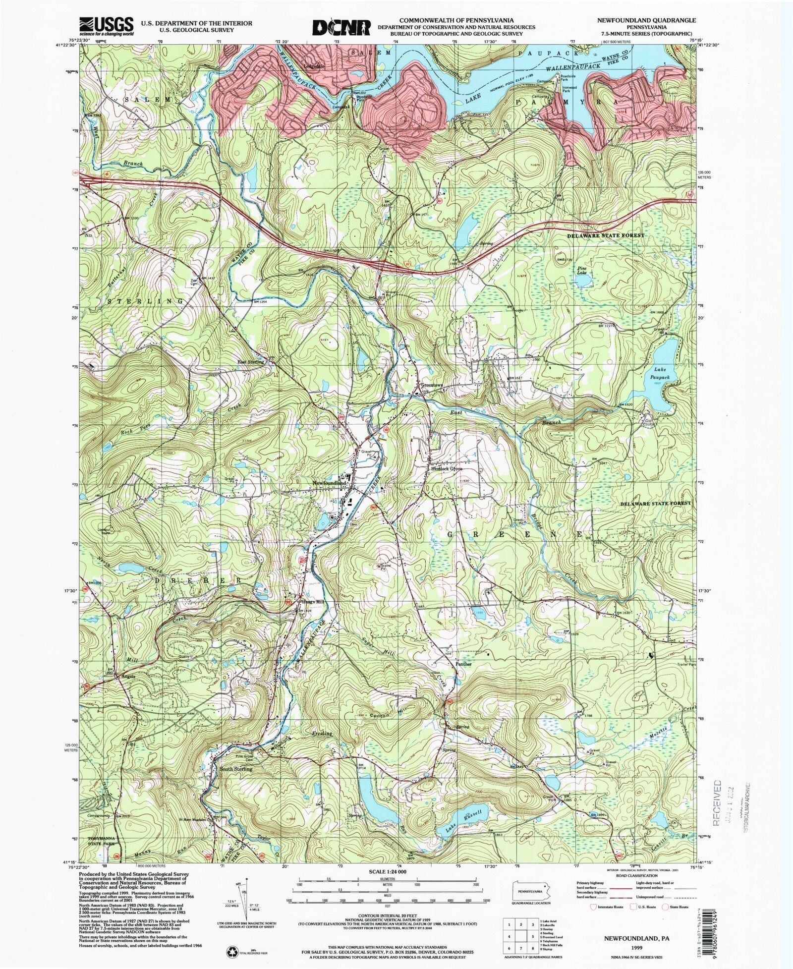 Classic USGS Newfoundland Pennsylvania 7.5'x7.5' Topo Map – MyTopo Map ...