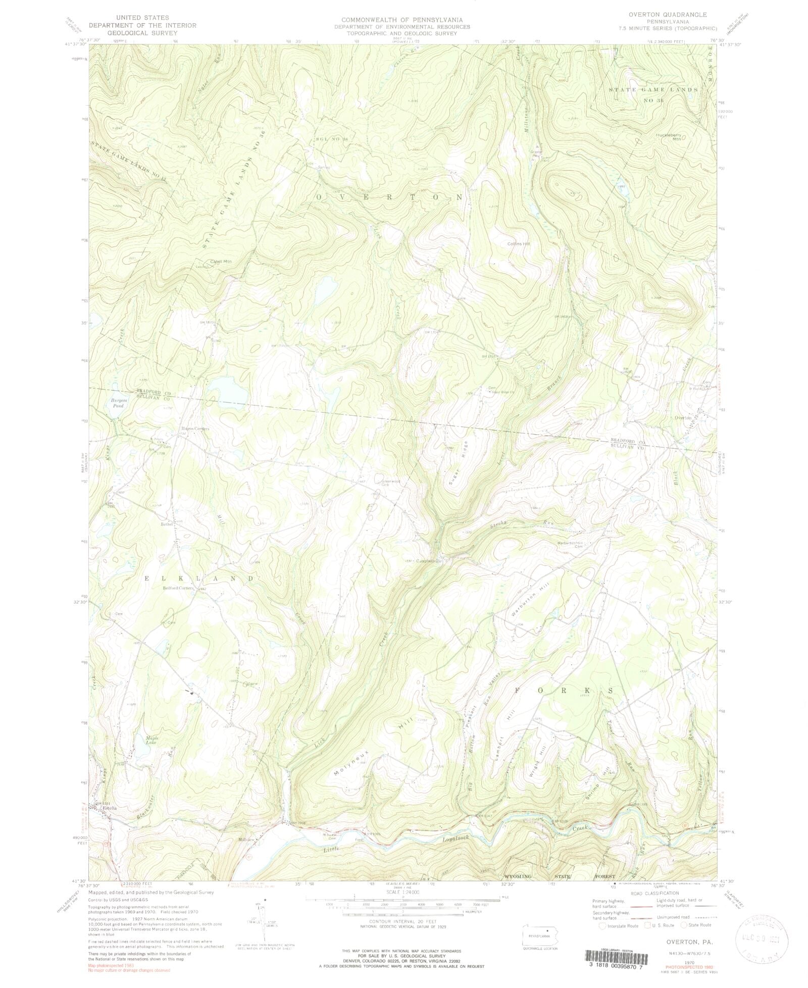 Classic USGS Overton Pennsylvania 7.5'x7.5' Topo Map – MyTopo Map Store