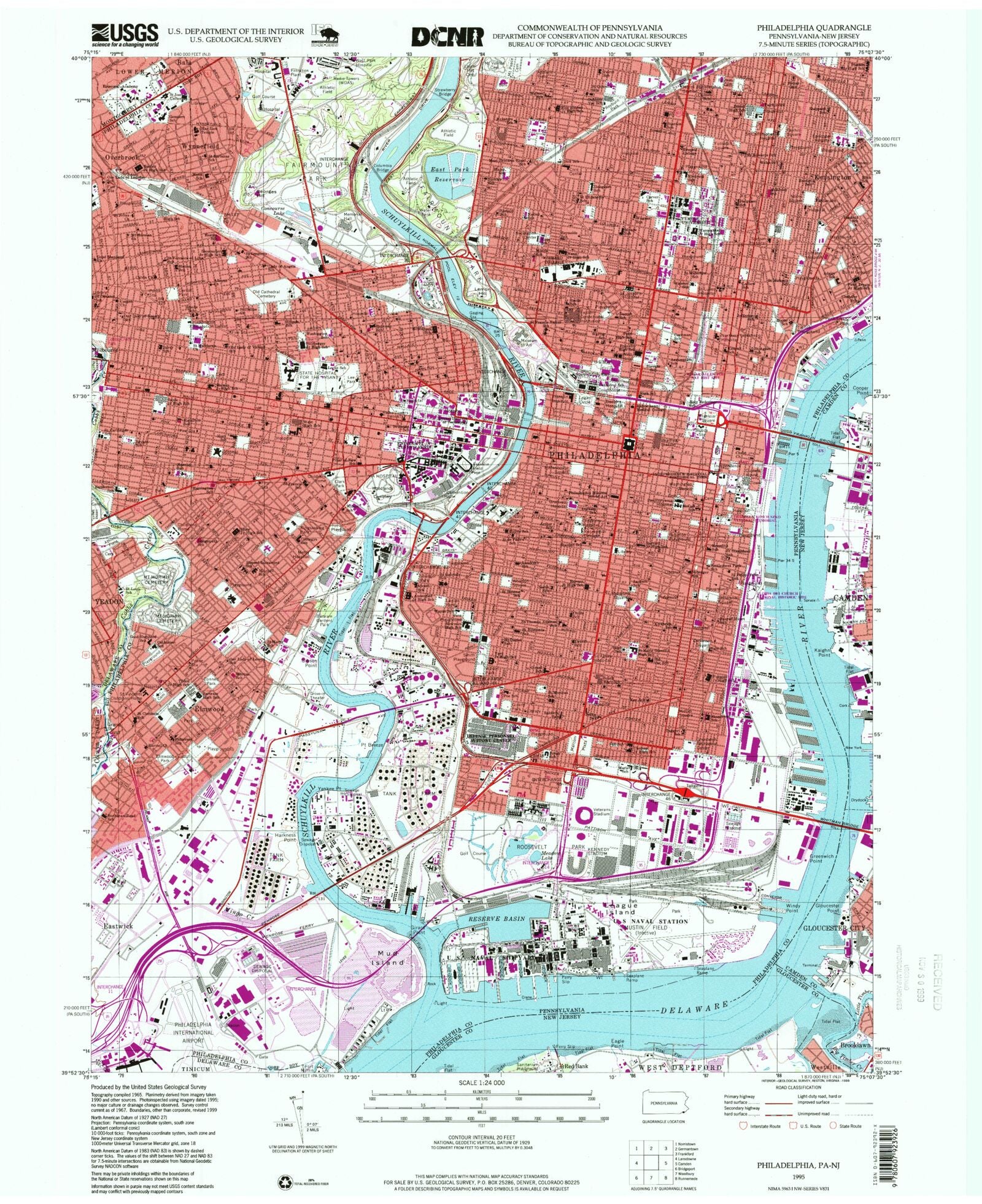Classic USGS Philadelphia Pennsylvania 7.5'x7.5' Topo Map – MyTopo Map ...