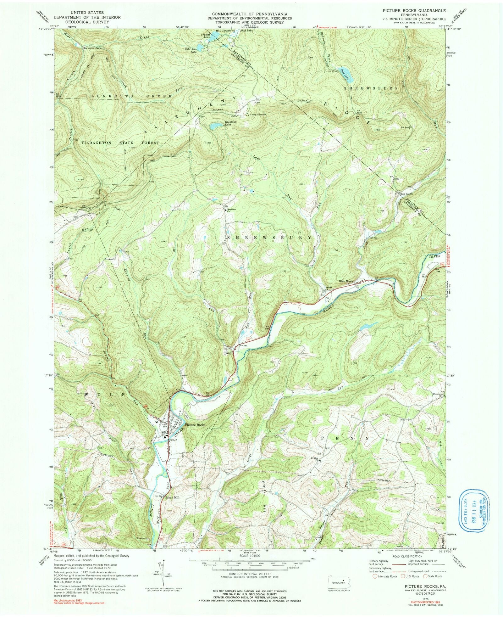 Classic USGS Picture Rocks Pennsylvania 7.5'x7.5' Topo Map – MyTopo Map ...
