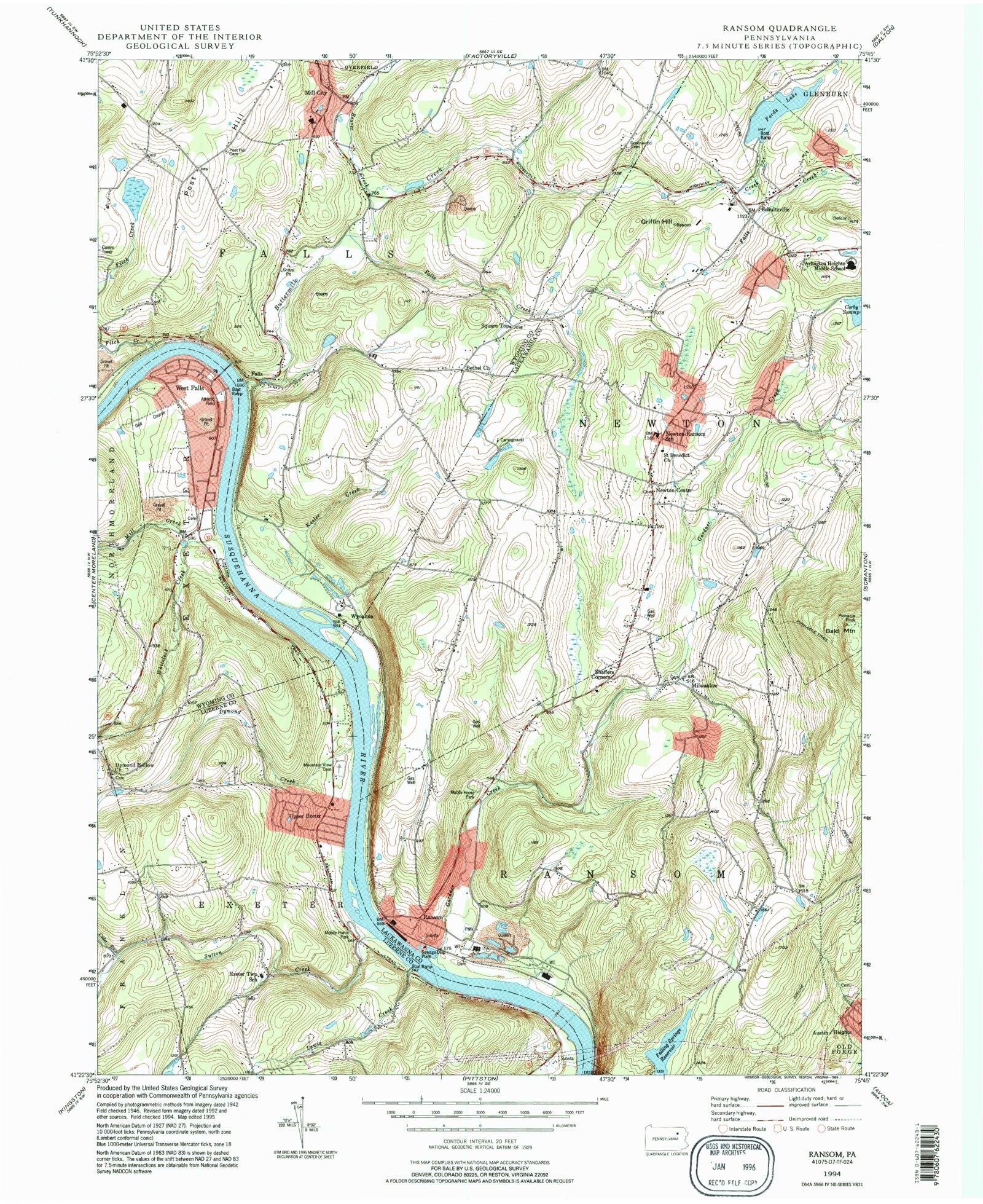 Classic USGS Ransom Pennsylvania 7.5'x7.5' Topo Map – MyTopo Map Store