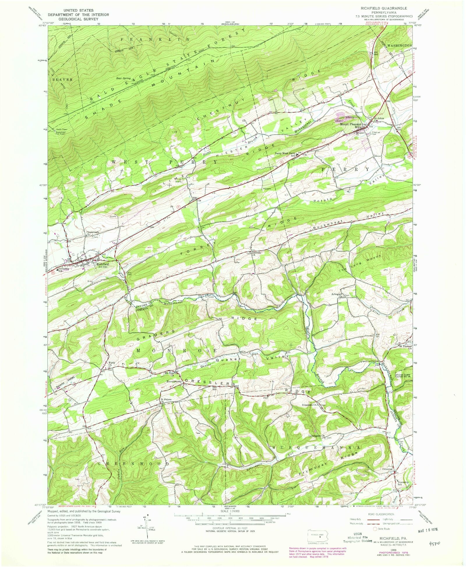 Classic USGS Richfield Pennsylvania 7.5'x7.5' Topo Map – MyTopo Map Store